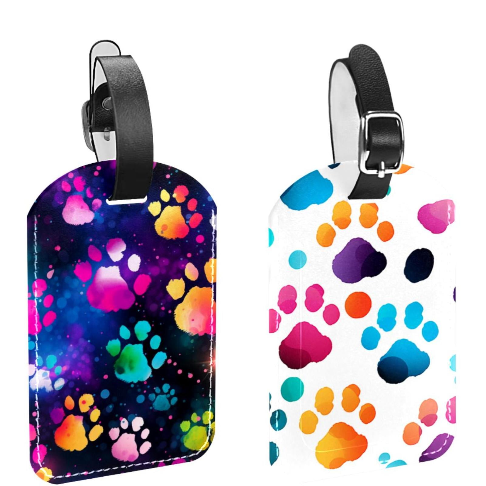 Square 2Pack PU Leather Dog Paw Prints Cruise Luggage Tag with Privacy ...