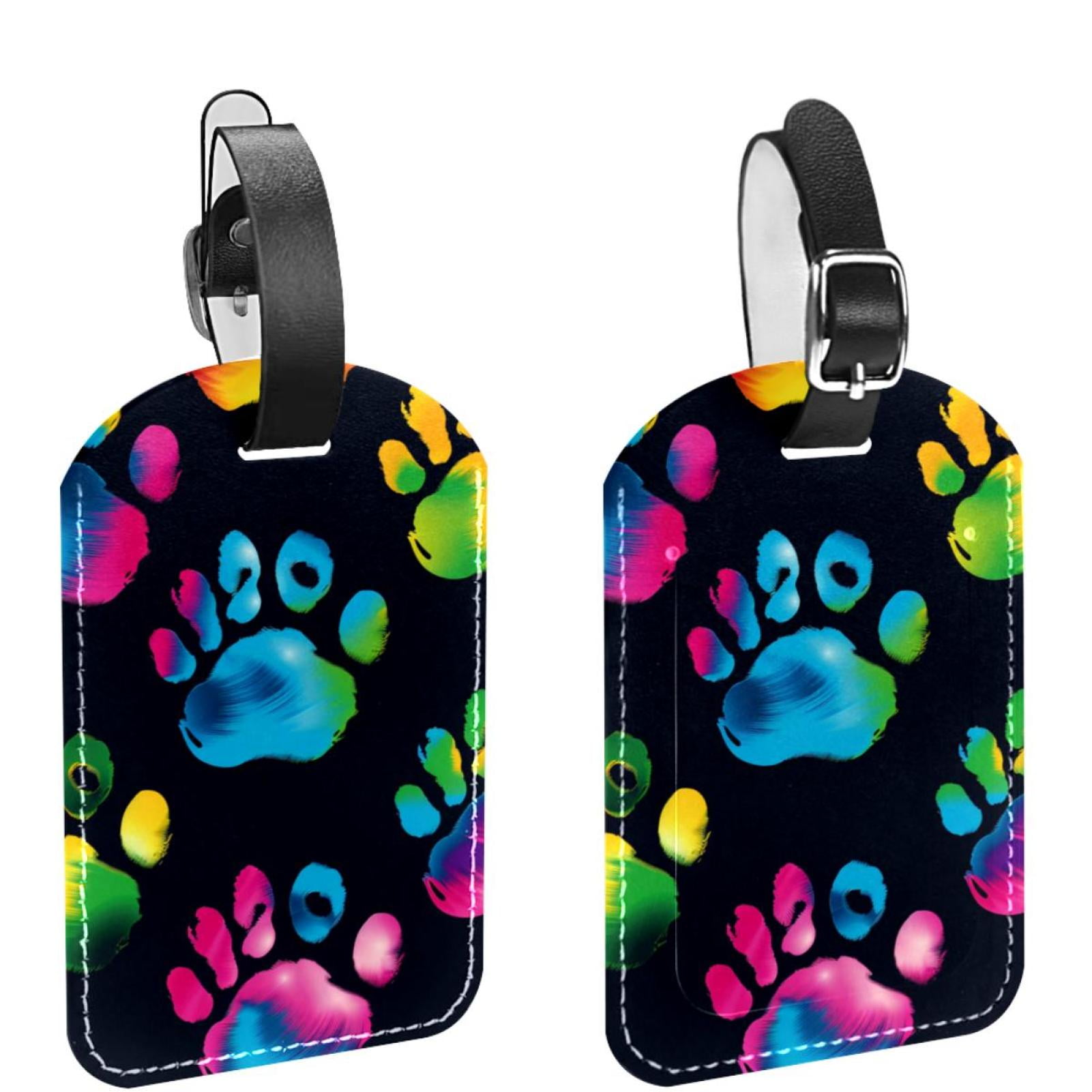 Square 2Pack PU Leather Dog Paw Prints Cruise Luggage Tag with Privacy ...
