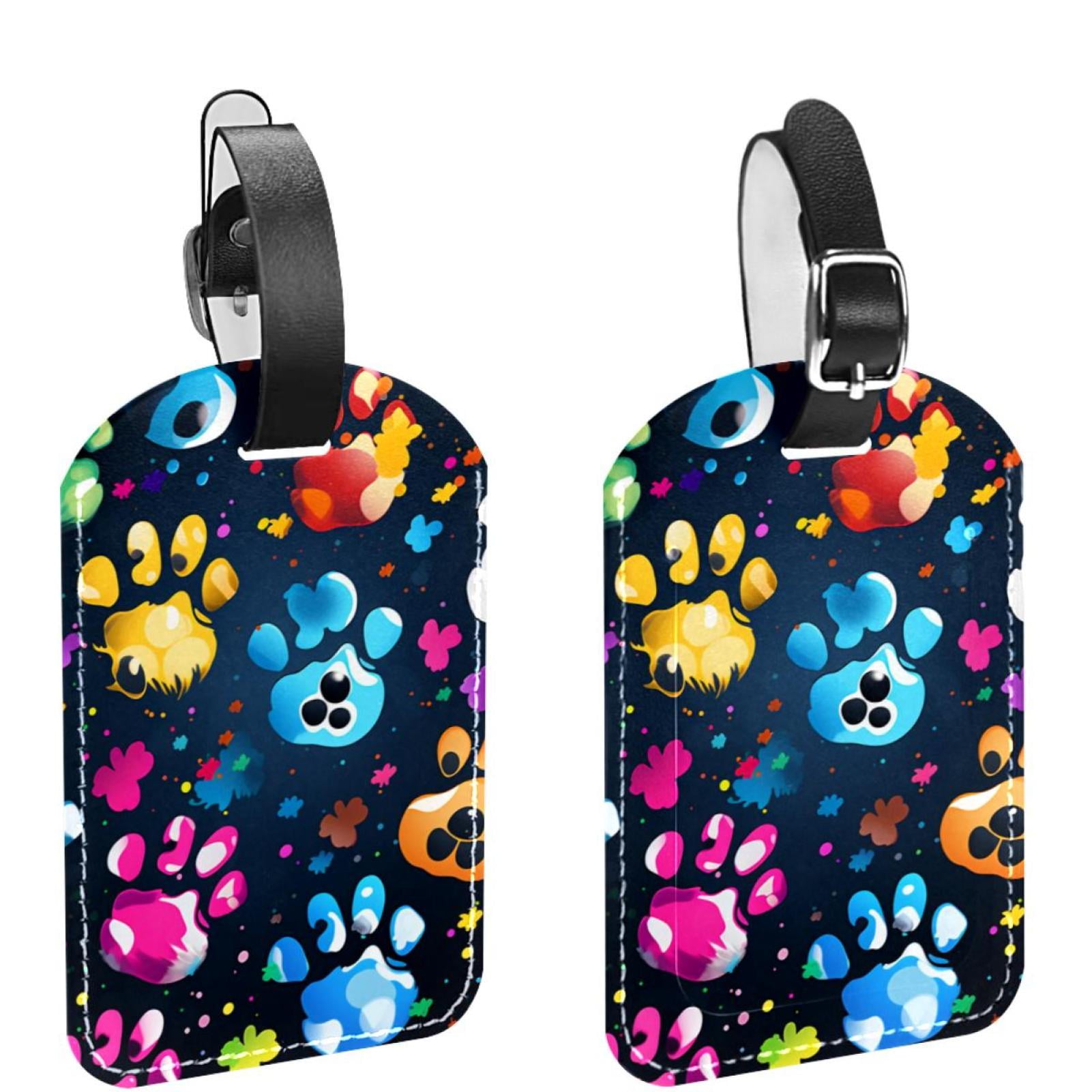 Square 2Pack PU Leather Dog Paw Prints Cruise Luggage Tag with Privacy ...