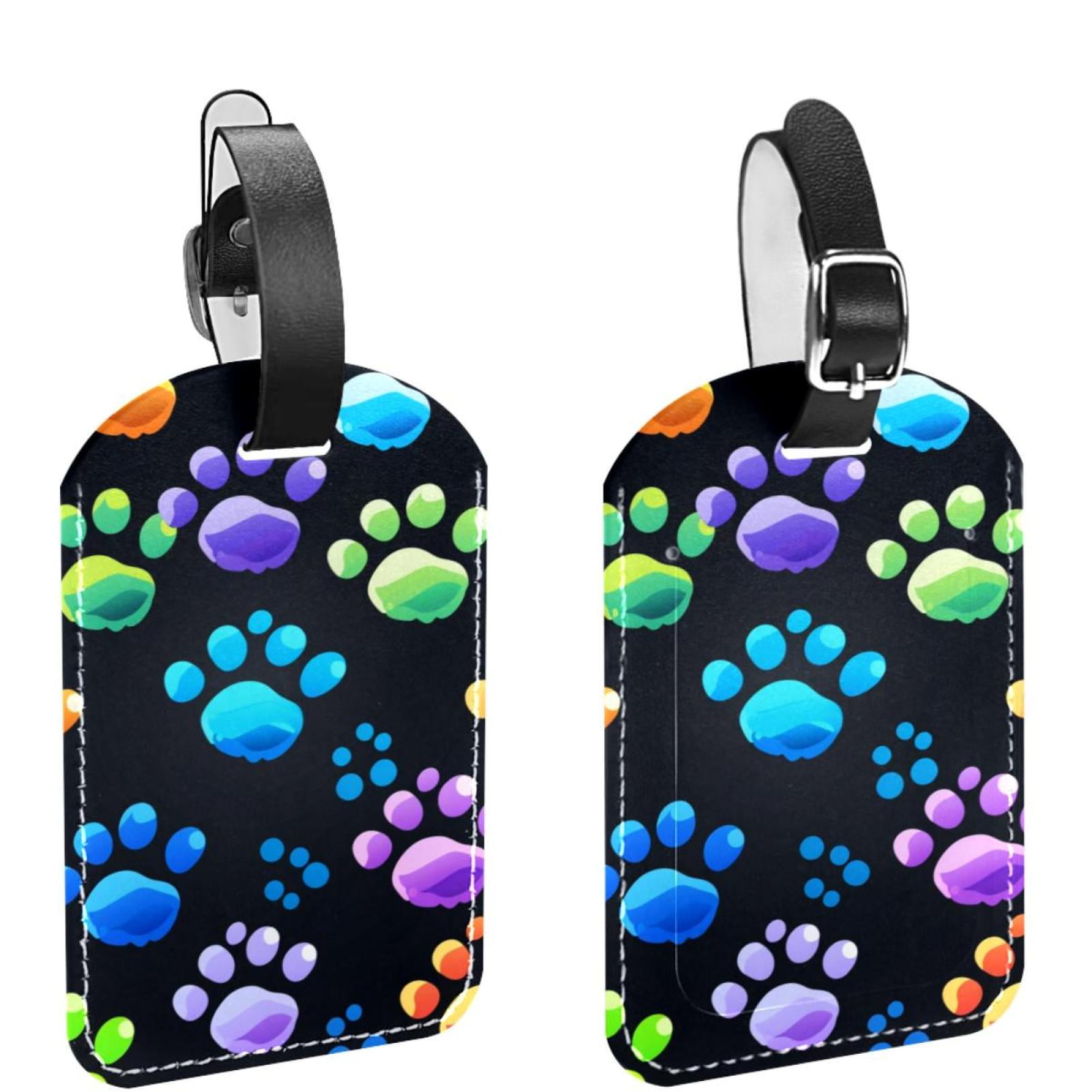 Square 2Pack PU Leather Dog Paw Prints Cruise Luggage Tag with Privacy ...