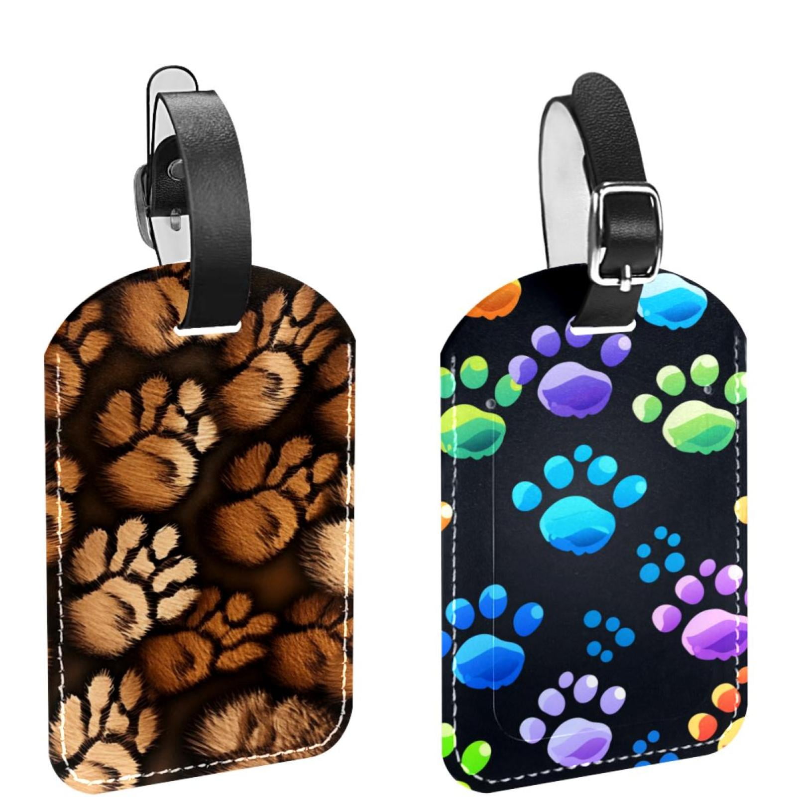 Square 2Pack PU Leather Dog Paw Prints Cruise Luggage Tag with Privacy ...
