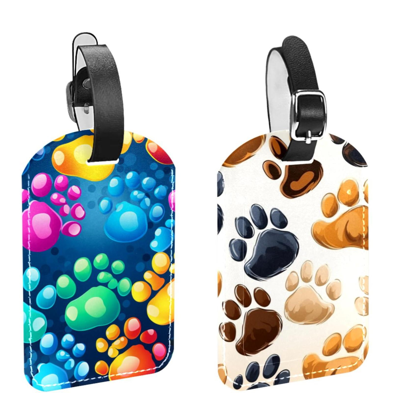 Square 2Pack PU Leather Dog Paw Prints Cruise Luggage Tag with Privacy ...