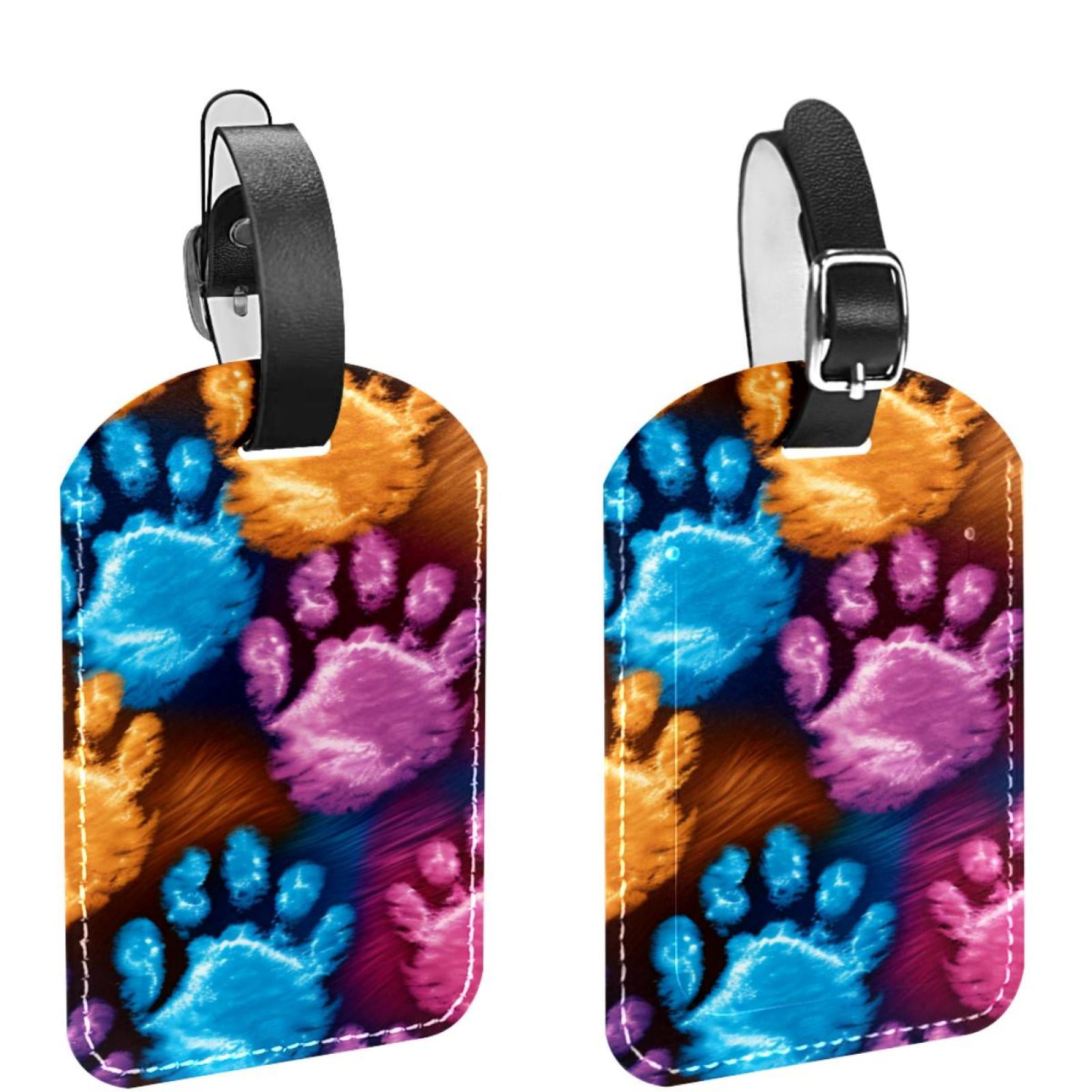 Square 2Pack PU Leather Dog Paw Prints Cruise Luggage Tag with Privacy ...