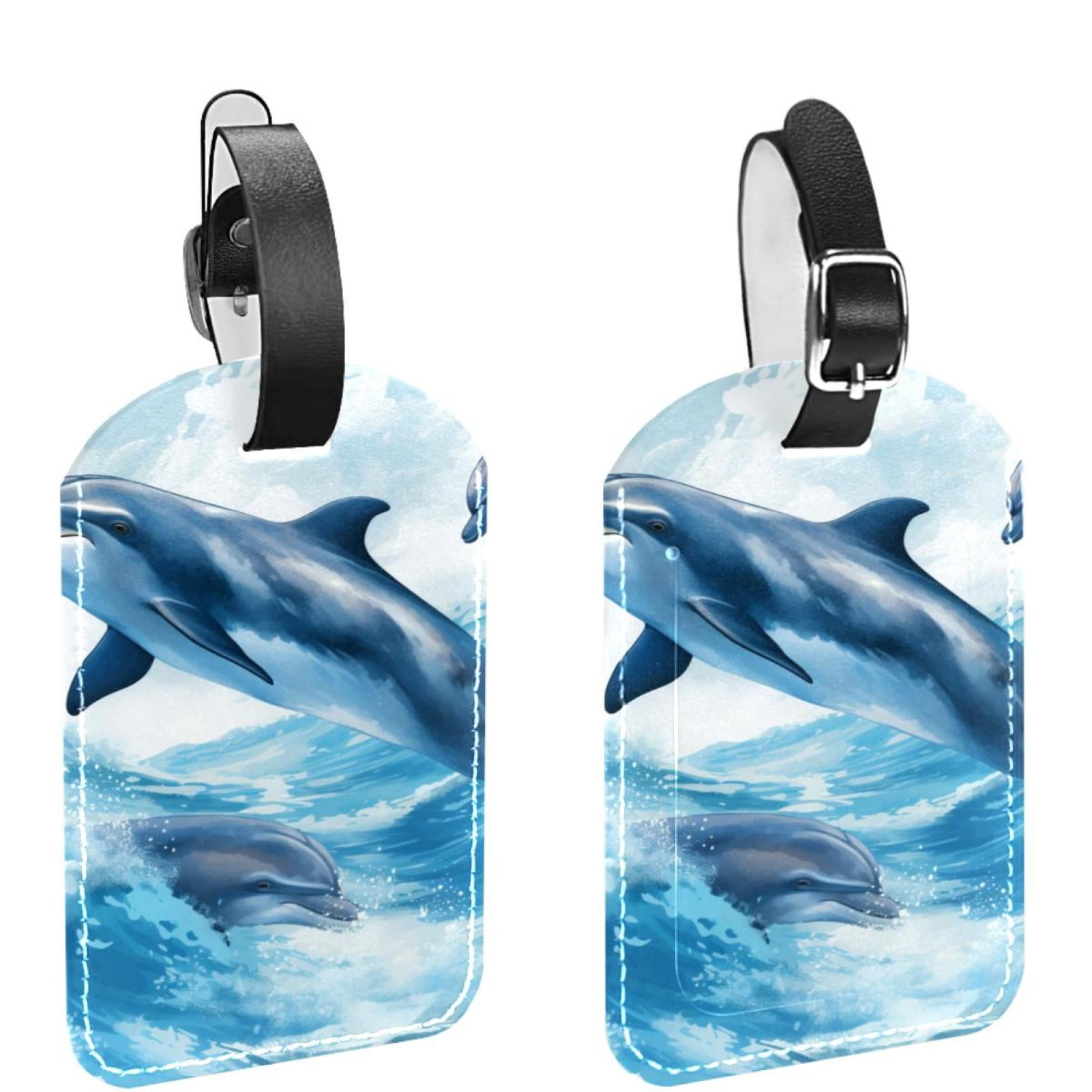 Square 2Pack PU Leather Dolphin Cruise Luggage Tag with Privacy Cover ...