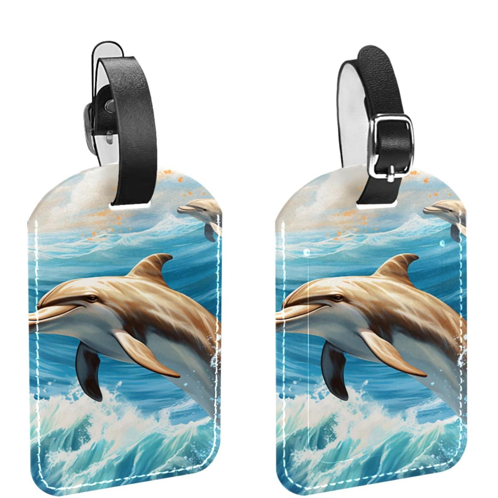 Square 2Pack PU Leather Dolphin Cruise Luggage Tag with Privacy Cover ...