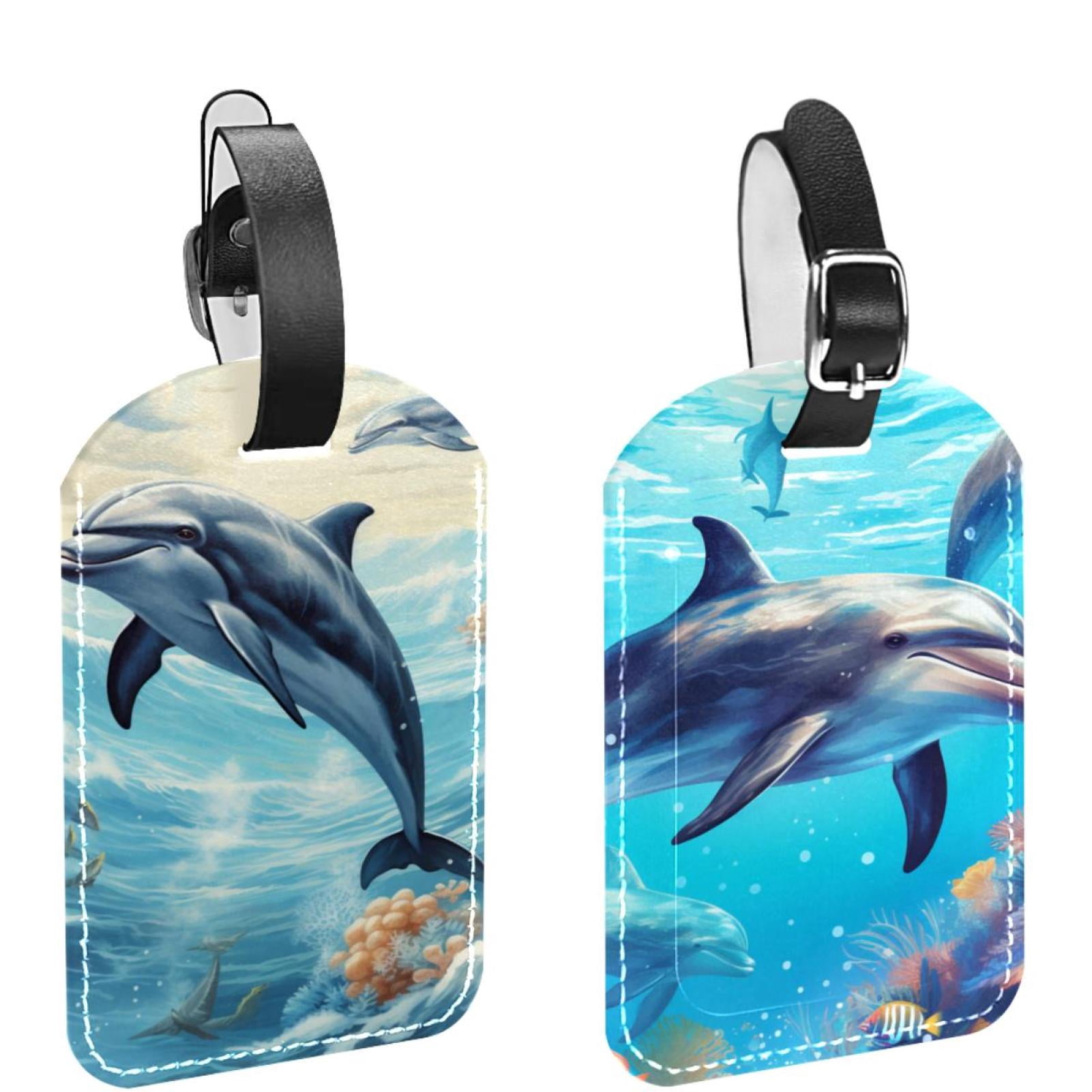 Square 2Pack PU Leather Dolphin Cruise Luggage Tag with Privacy Cover ...