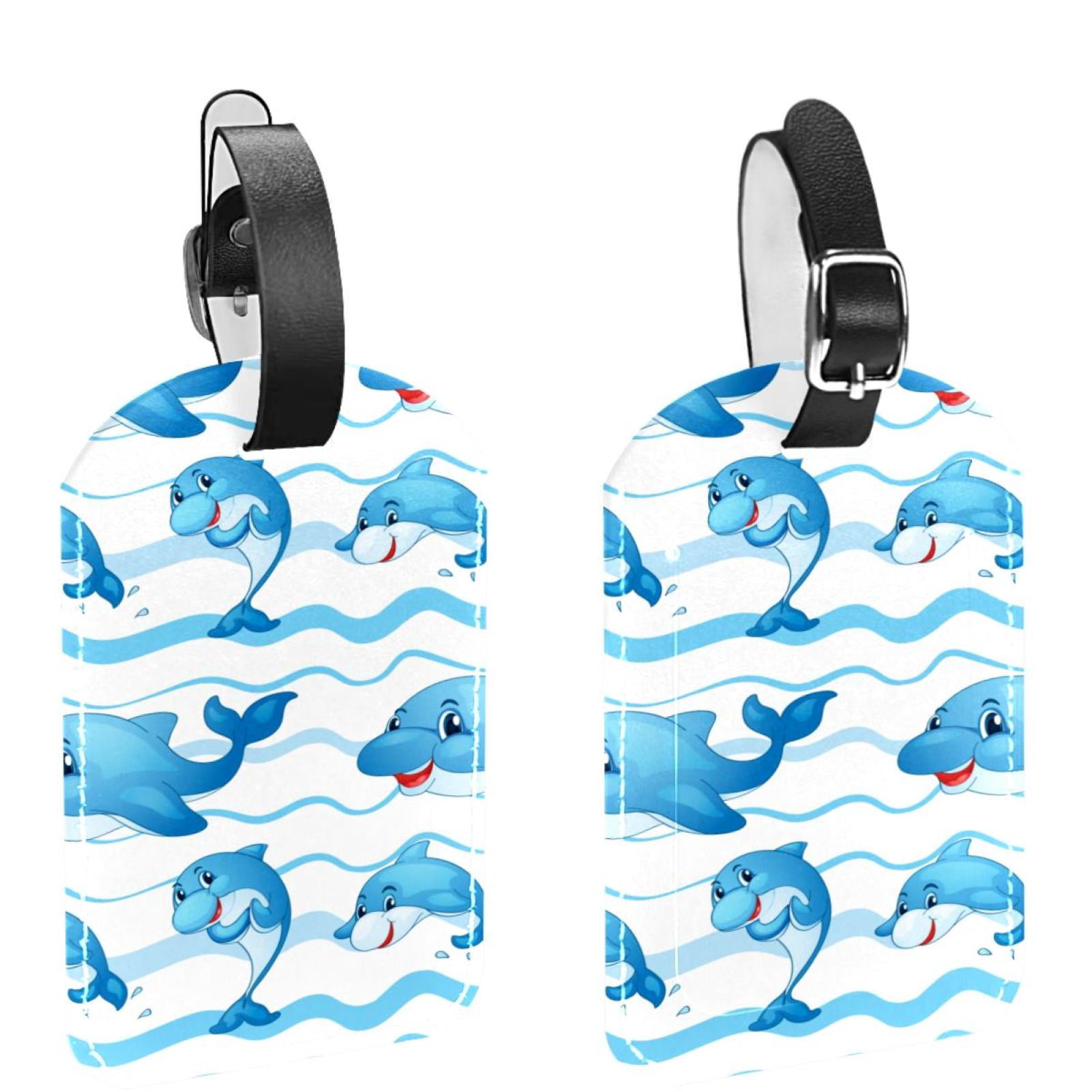 Square 2Pack PU Leather Dolphins Blue Wave Cruise Luggage Tag with ...