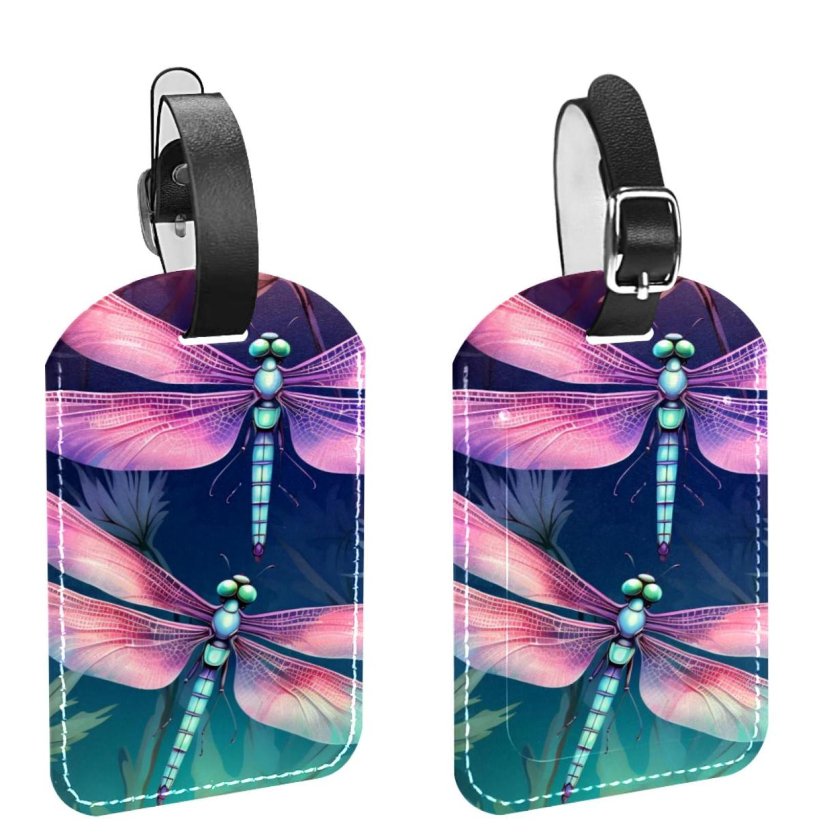 Square 2Pack PU Leather Dragonfly Cruise Luggage Tag with Privacy Cover ...