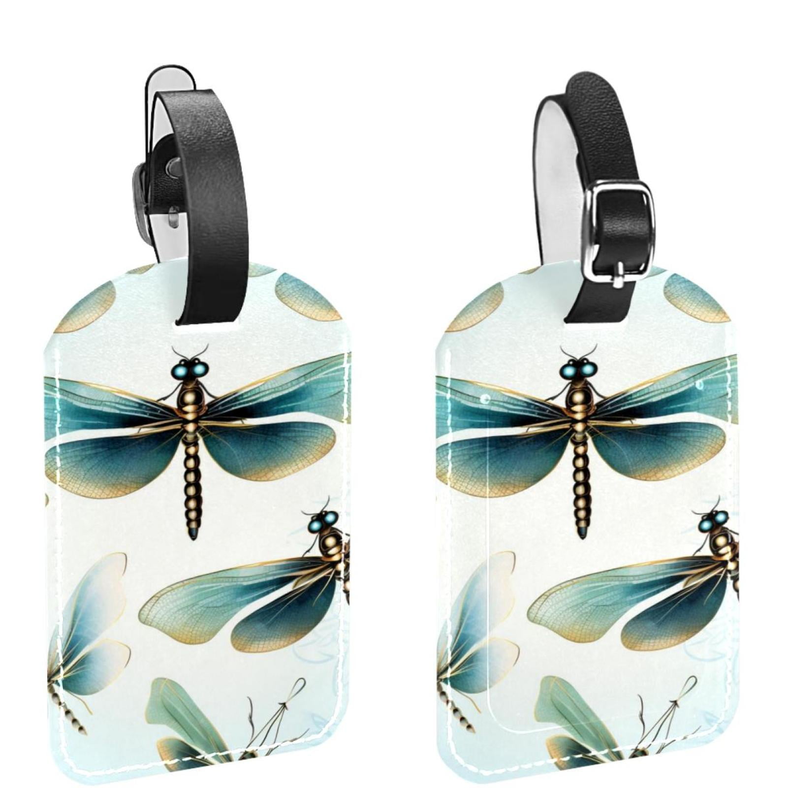 Square 2Pack PU Leather Dragonfly Cruise Luggage Tag with Privacy Cover ...