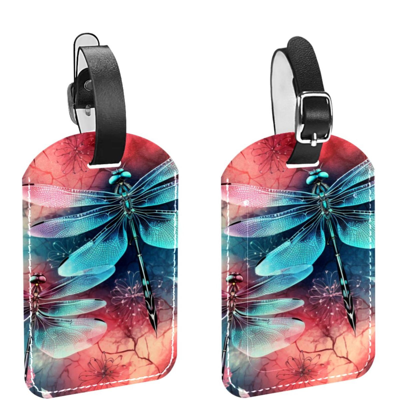 Square 2Pack PU Leather Dragonfly Cruise Luggage Tag with Privacy Cover ...