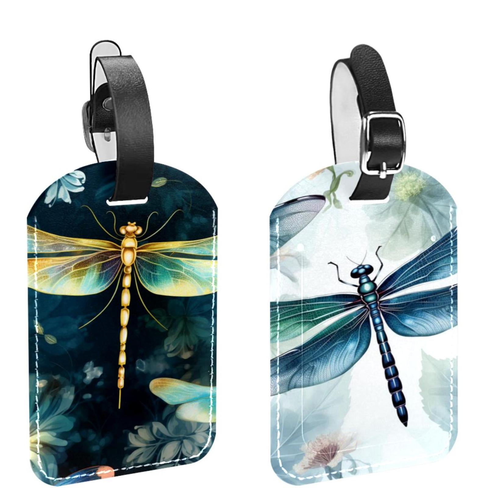 Square 2Pack PU Leather Dragonfly Cruise Luggage Tag with Privacy Cover ...