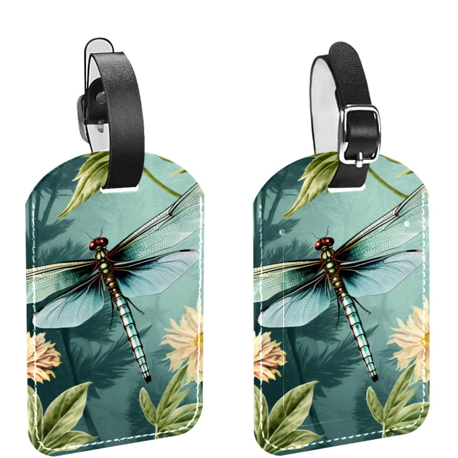 Square 2Pack PU Leather Dragonfly Cruise Luggage Tag with Privacy Cover ...
