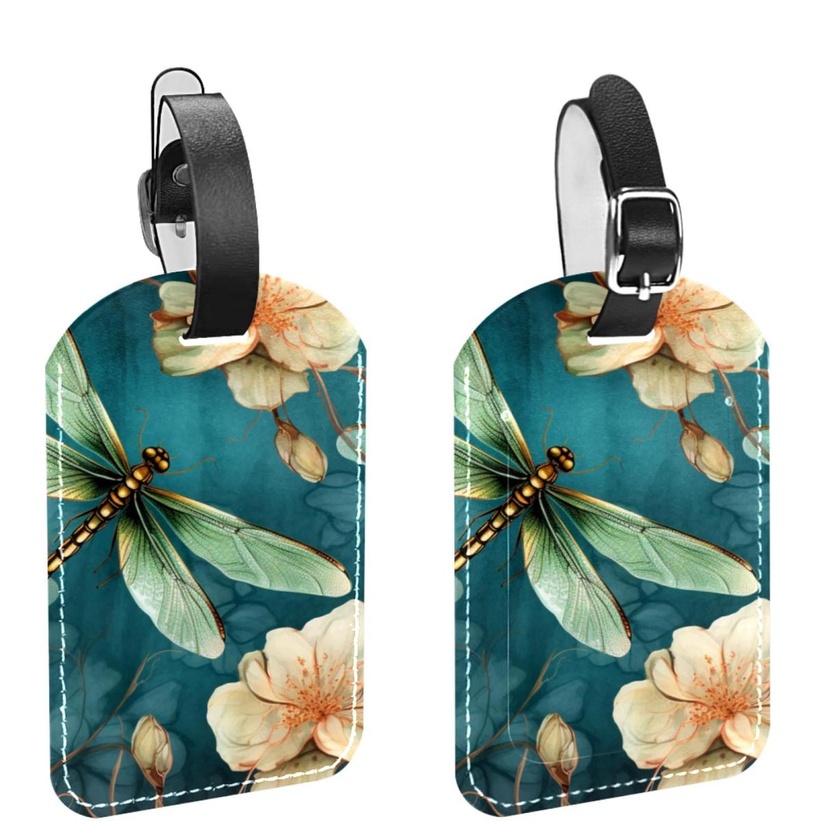 Square 2Pack PU Leather Dragonfly Cruise Luggage Tag with Privacy Cover ...