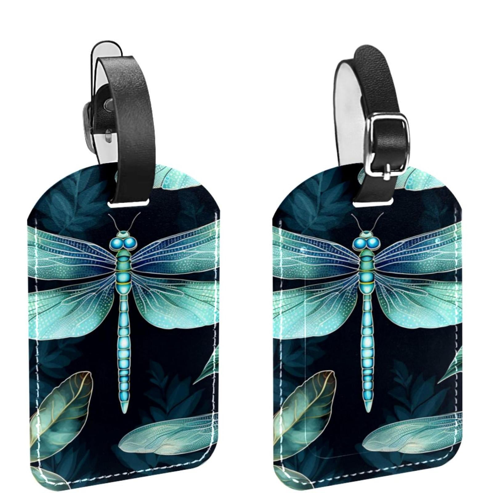 Square 2Pack PU Leather Dragonfly Cruise Luggage Tag with Privacy Cover ...
