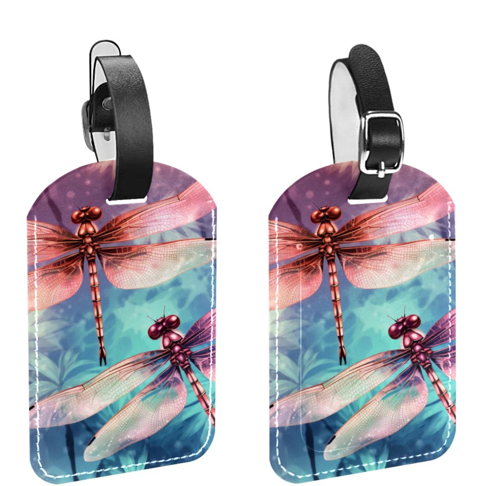 Square 2Pack PU Leather Dragonfly Cruise Luggage Tag with Privacy Cover ...