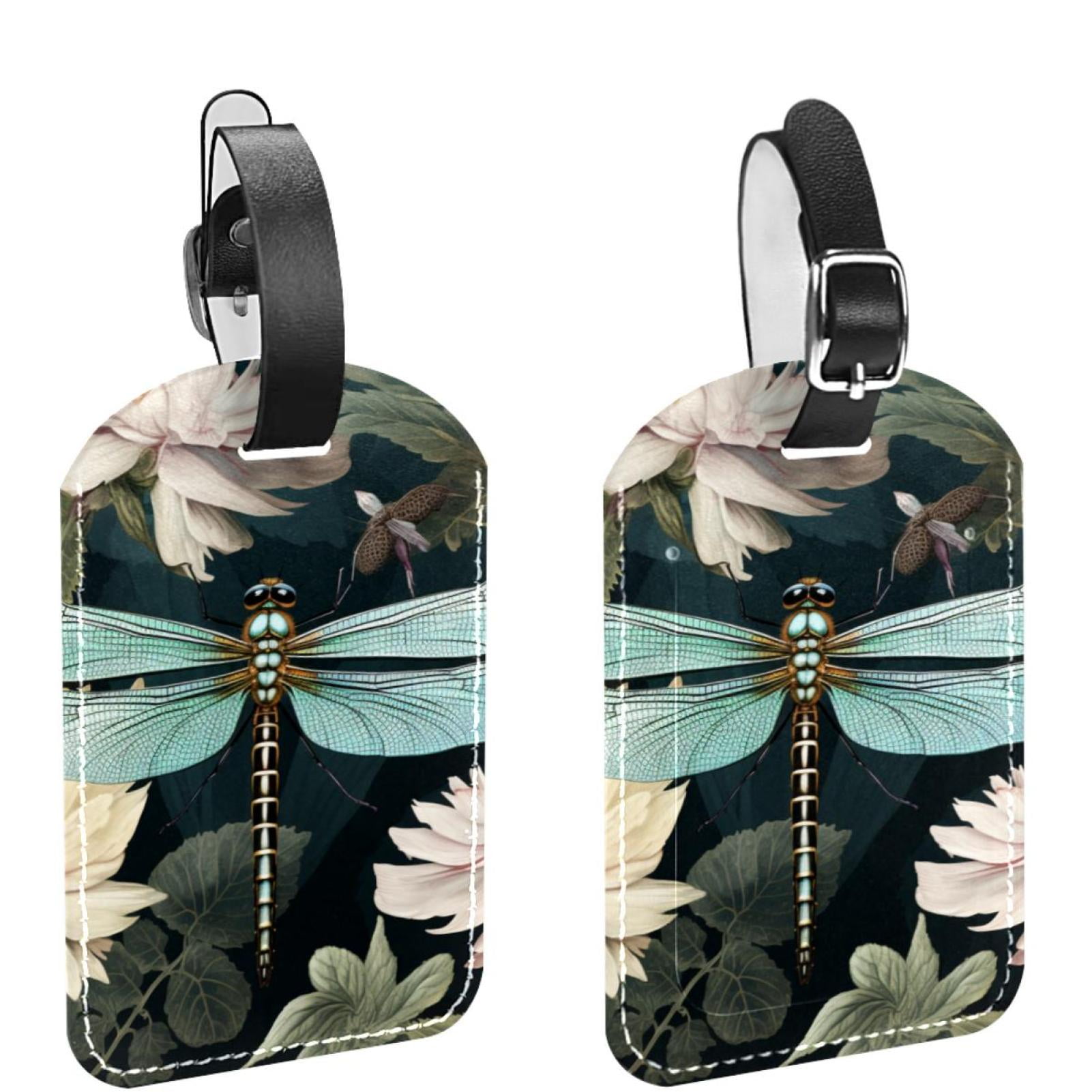 Square 2Pack PU Leather Dragonfly Cruise Luggage Tag with Privacy Cover ...