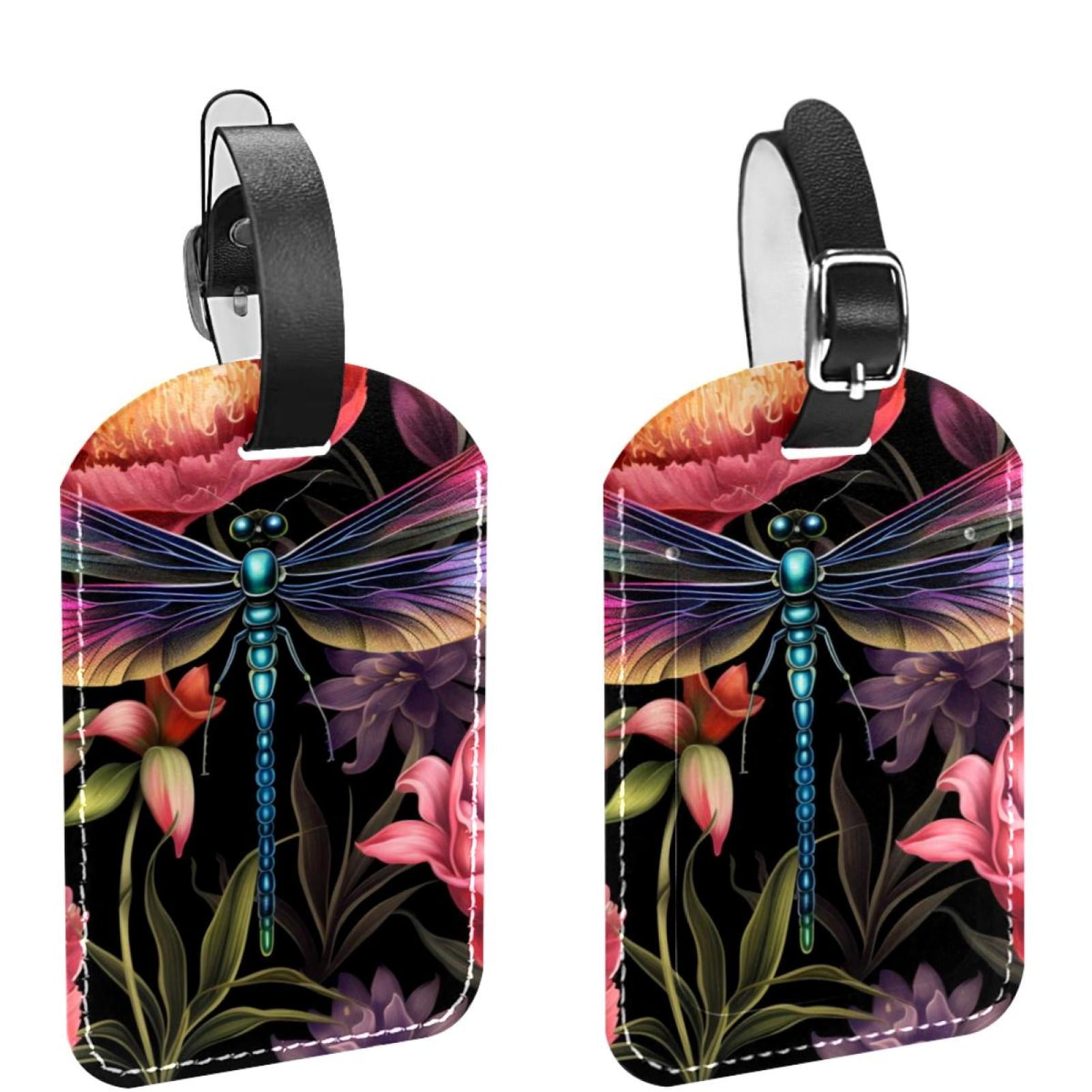 Square 2Pack PU Leather Dragonfly Cruise Luggage Tag with Privacy Cover ...