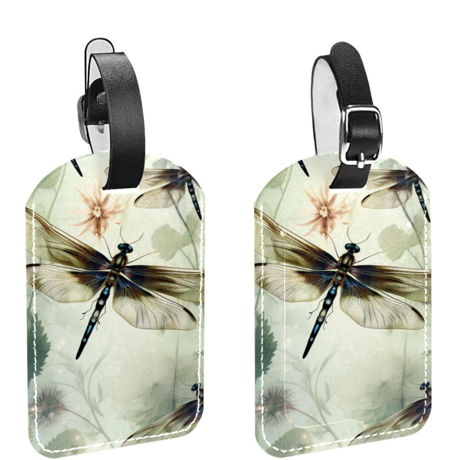 Square 2Pack PU Leather Dragonfly Cruise Luggage Tag with Privacy Cover ...