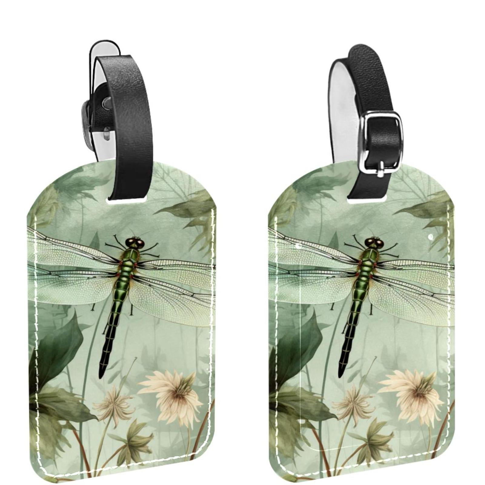 Square 2Pack PU Leather Dragonfly Cruise Luggage Tag with Privacy Cover ...