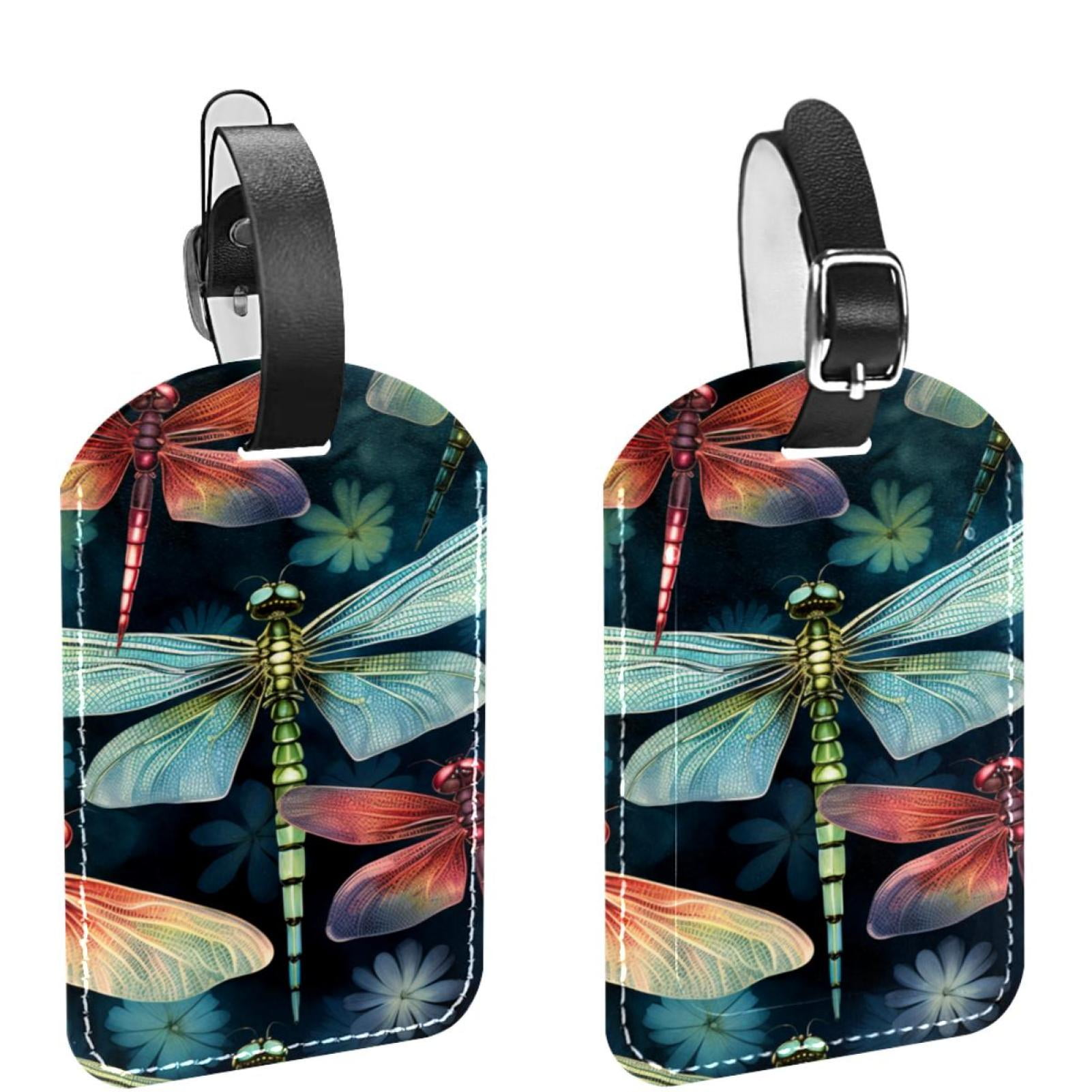 Square 2Pack PU Leather Dragonfly Cruise Luggage Tag with Privacy Cover ...