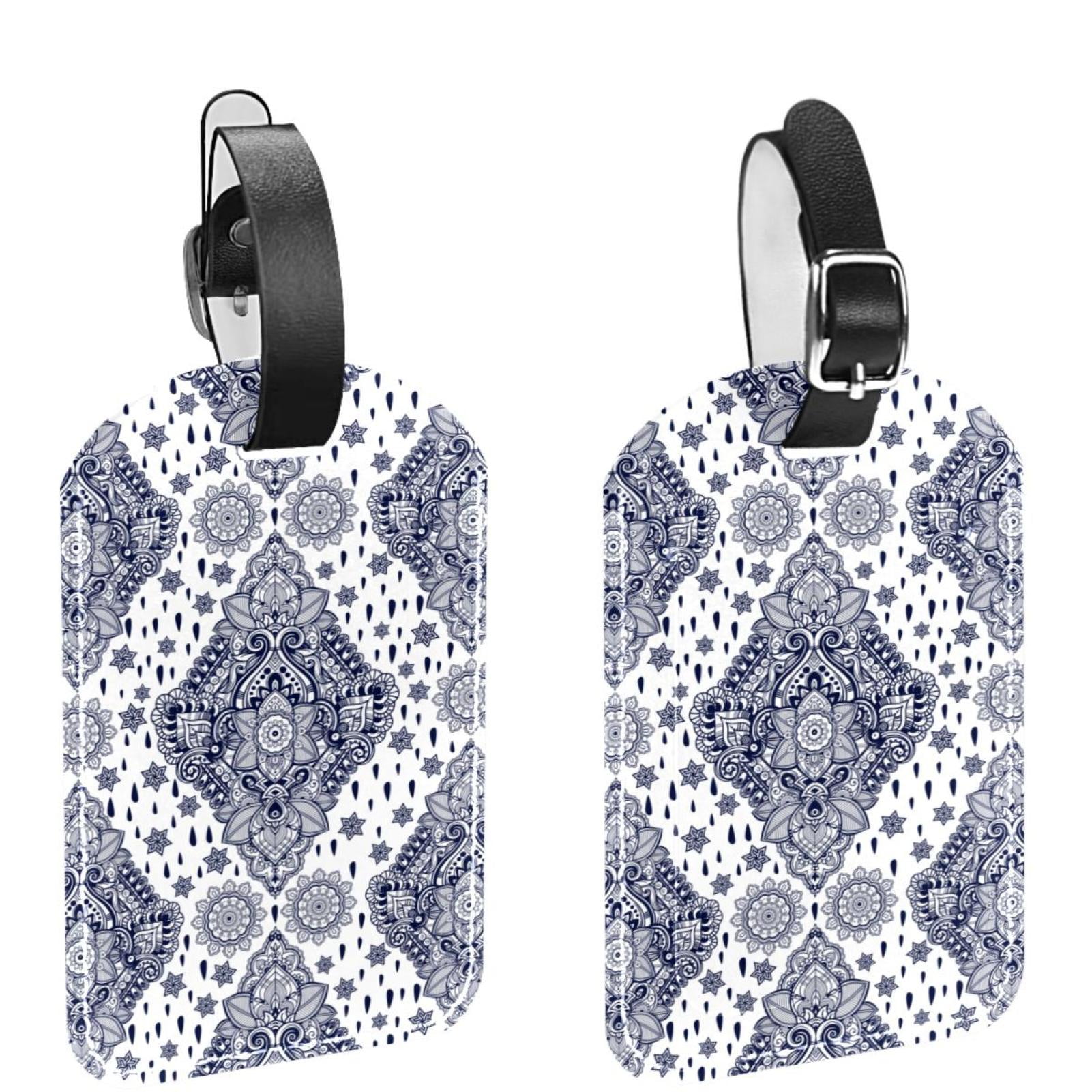 Square 2Pack PU Leather Ethnic Floral Cruise Luggage Tag with Privacy ...