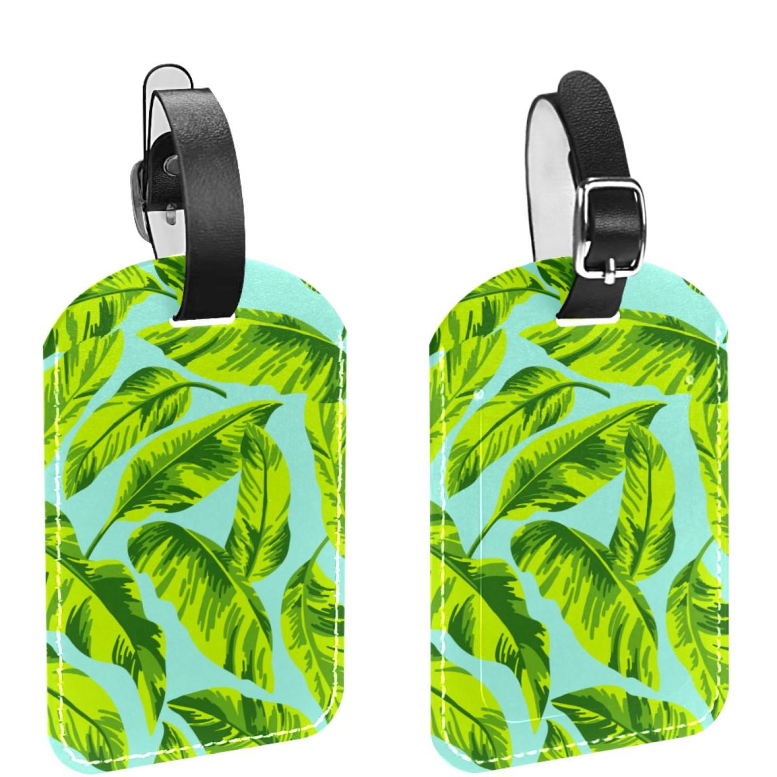 Square 2Pack PU Leather Exotic Green Leave Cruise Luggage Tag with ...