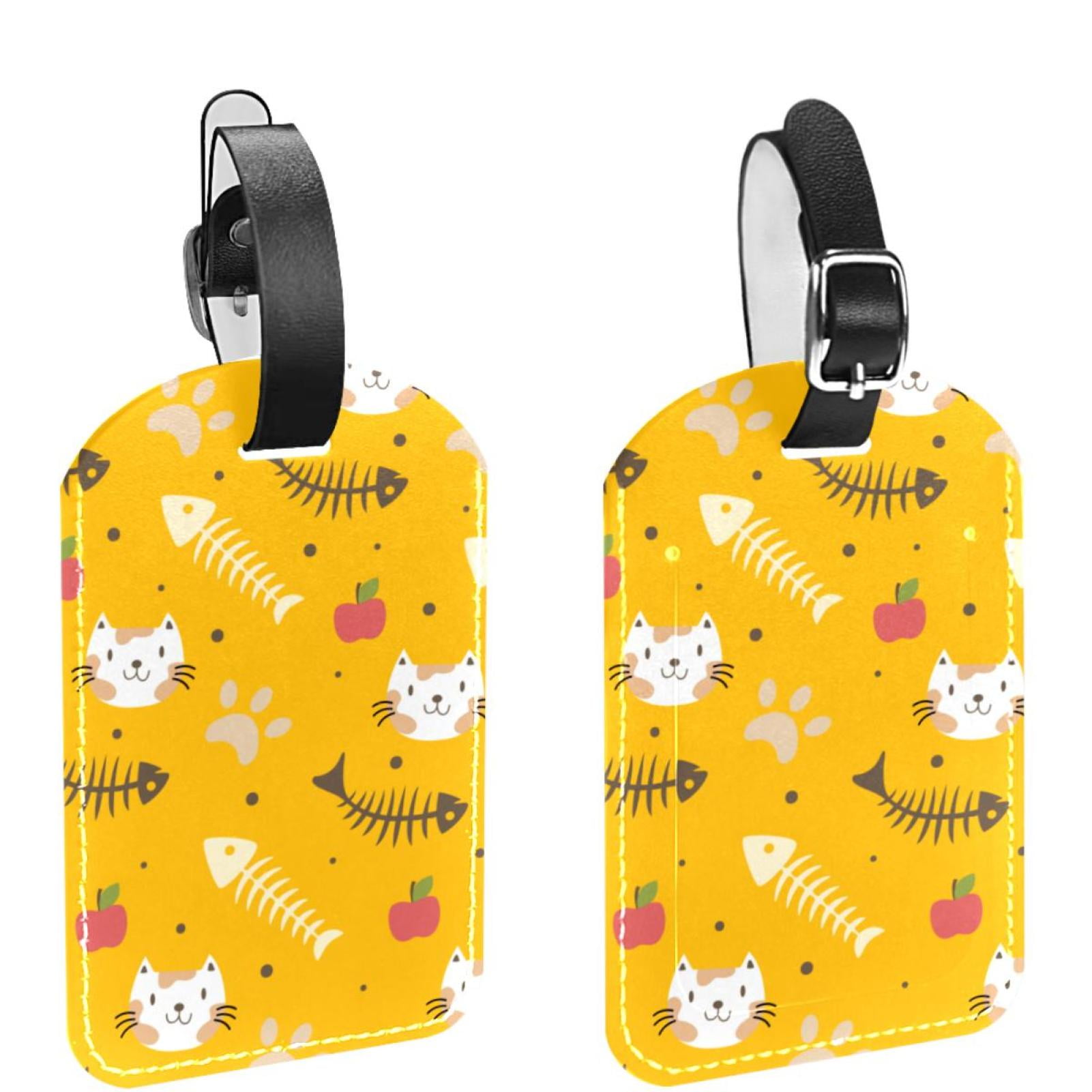 Square 2Pack PU Leather Fish Bone and Cat Cruise Luggage Tag with ...