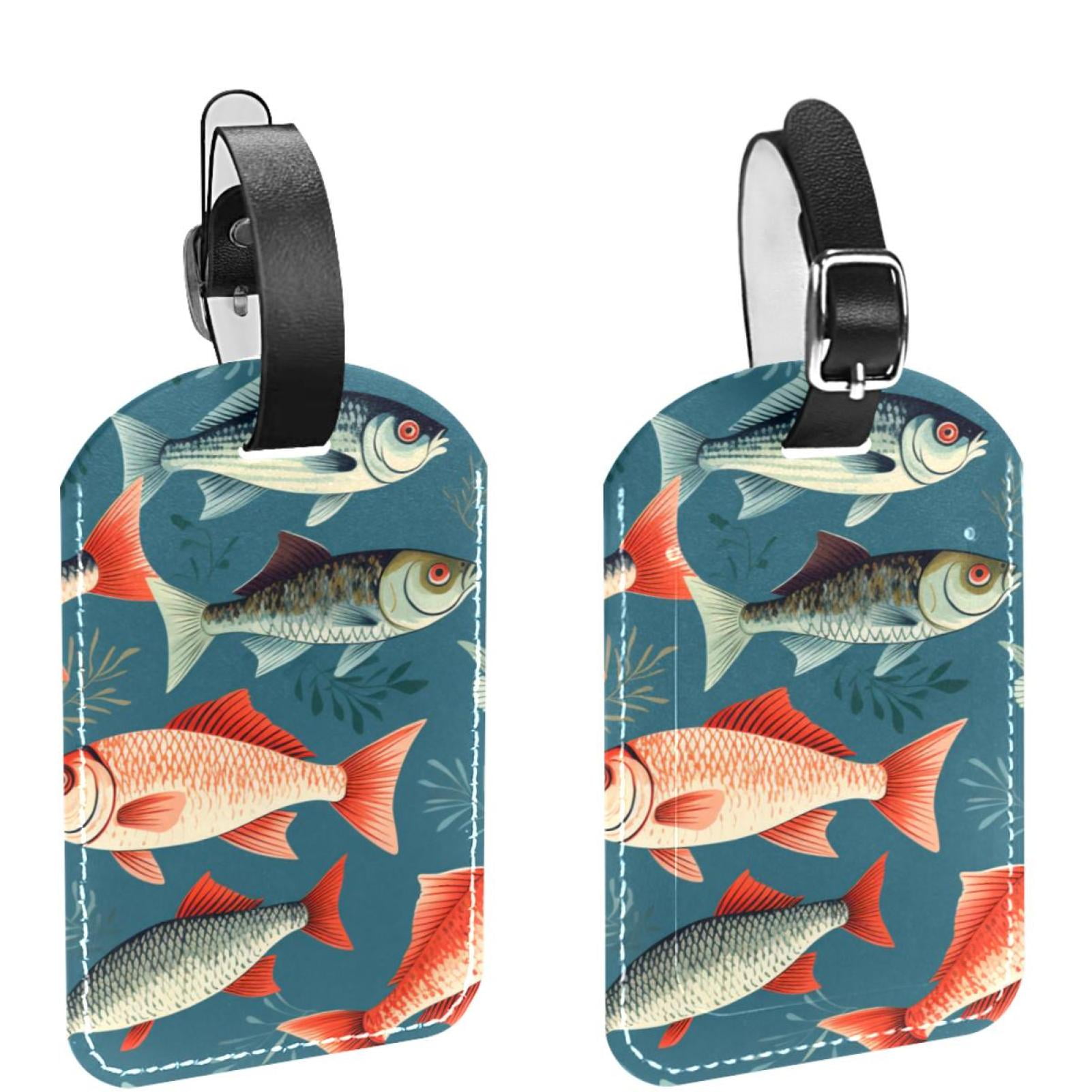 Square 2Pack PU Leather Fish Cruise Luggage Tag with Privacy Cover and ...