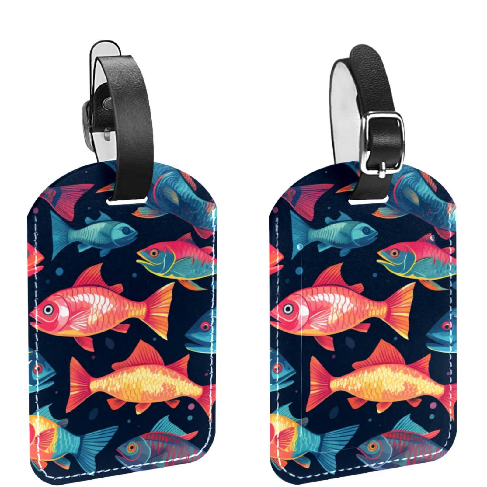Square 2Pack PU Leather Fish Cruise Luggage Tag with Privacy Cover and ...