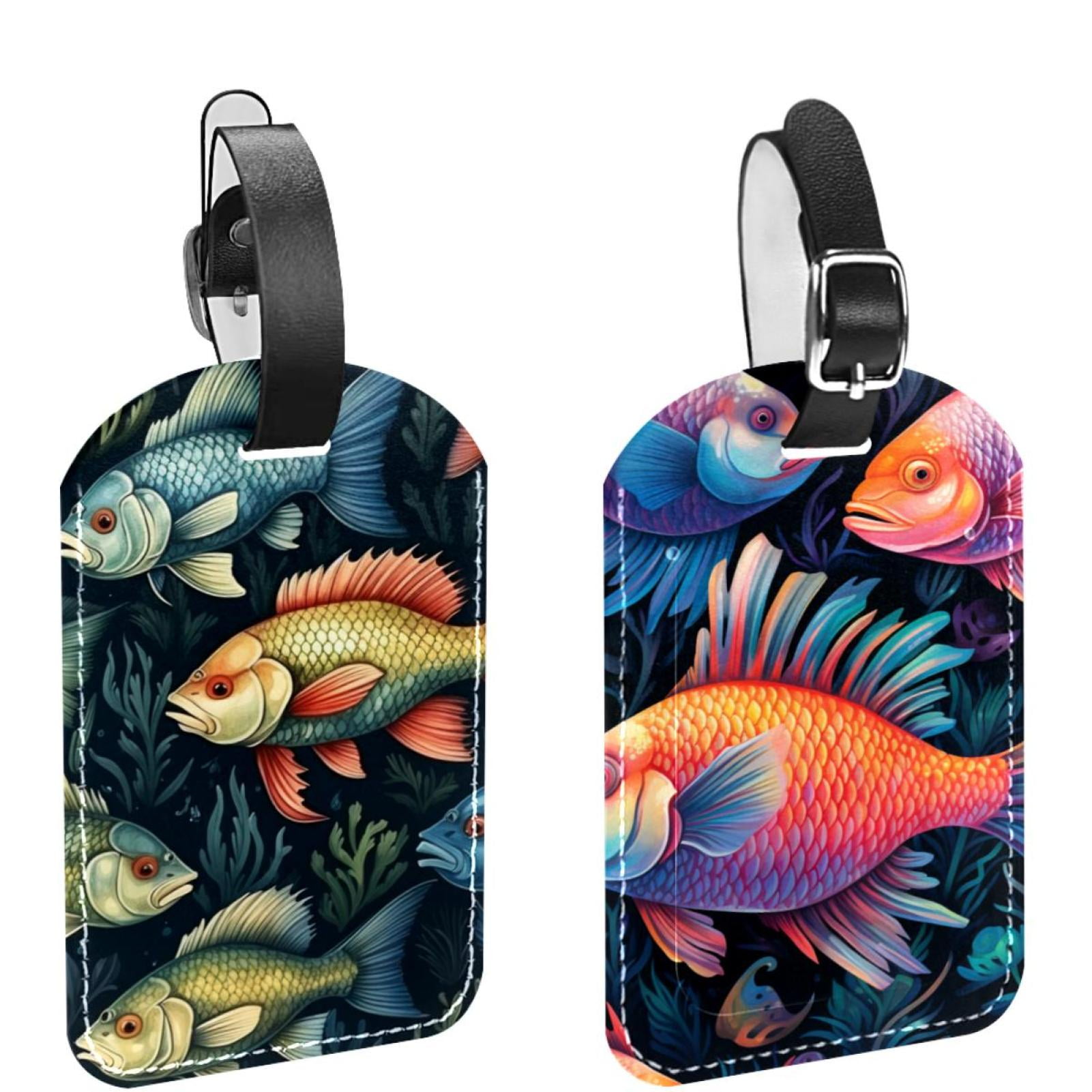 Square 2Pack PU Leather Fish Cruise Luggage Tag with Privacy Cover and ...