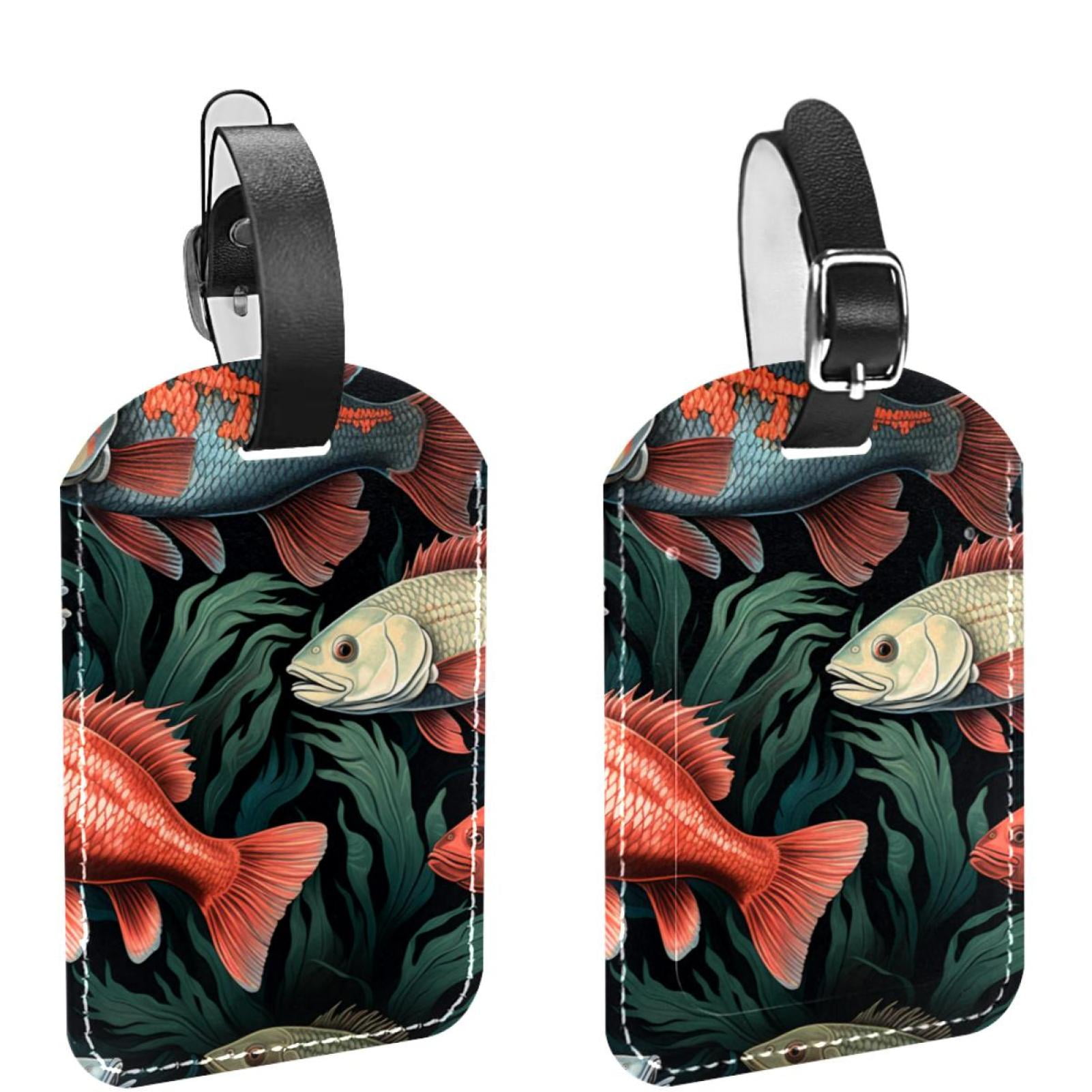 Square 2Pack PU Leather Fish Cruise Luggage Tag with Privacy Cover and ...