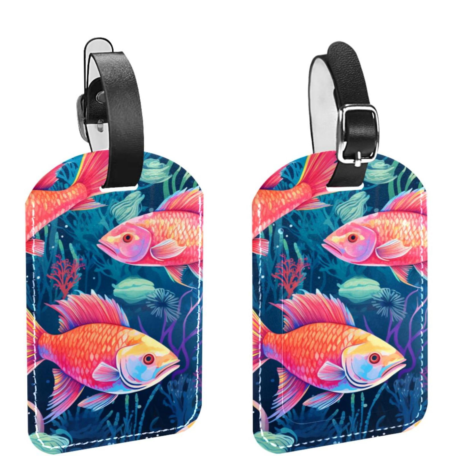 Square 2Pack PU Leather Fish Cruise Luggage Tag with Privacy Cover and ...