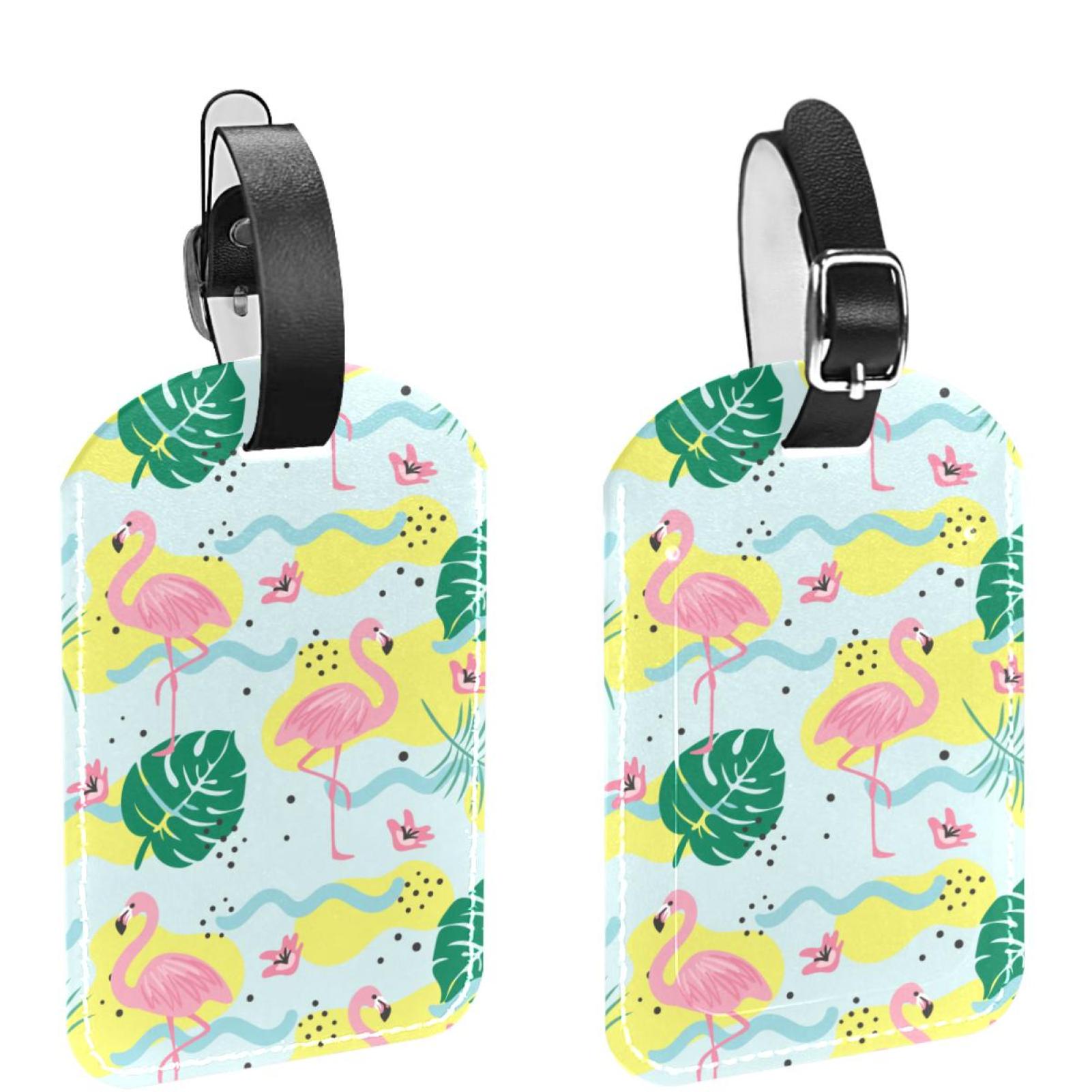 Square 2Pack PU Leather Flamingo Cruise Luggage Tag with Privacy Cover ...