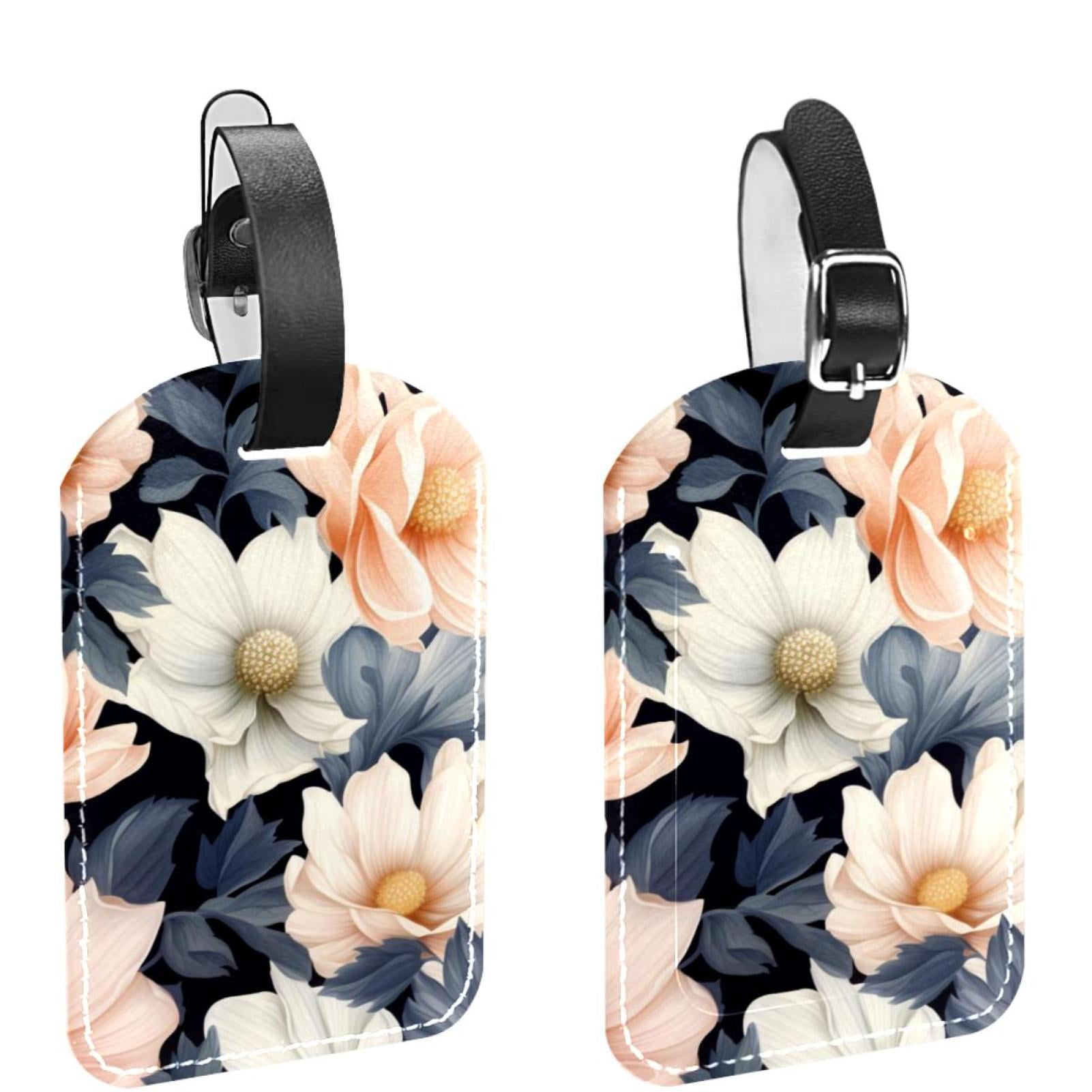 Square 2Pack PU Leather Flower Cruise Luggage Tag with Privacy Cover ...