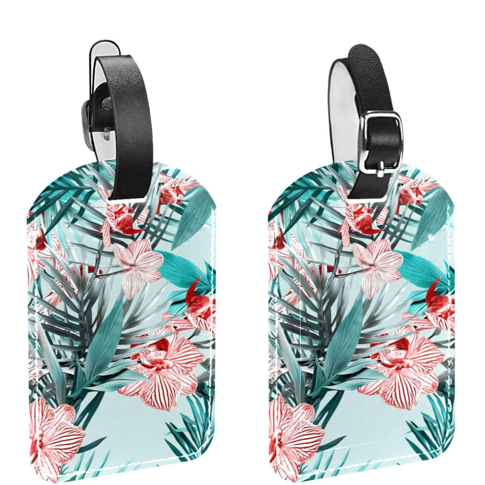 Square 2Pack PU Leather Forest Flowers Leaves Cruise Luggage Tag with ...