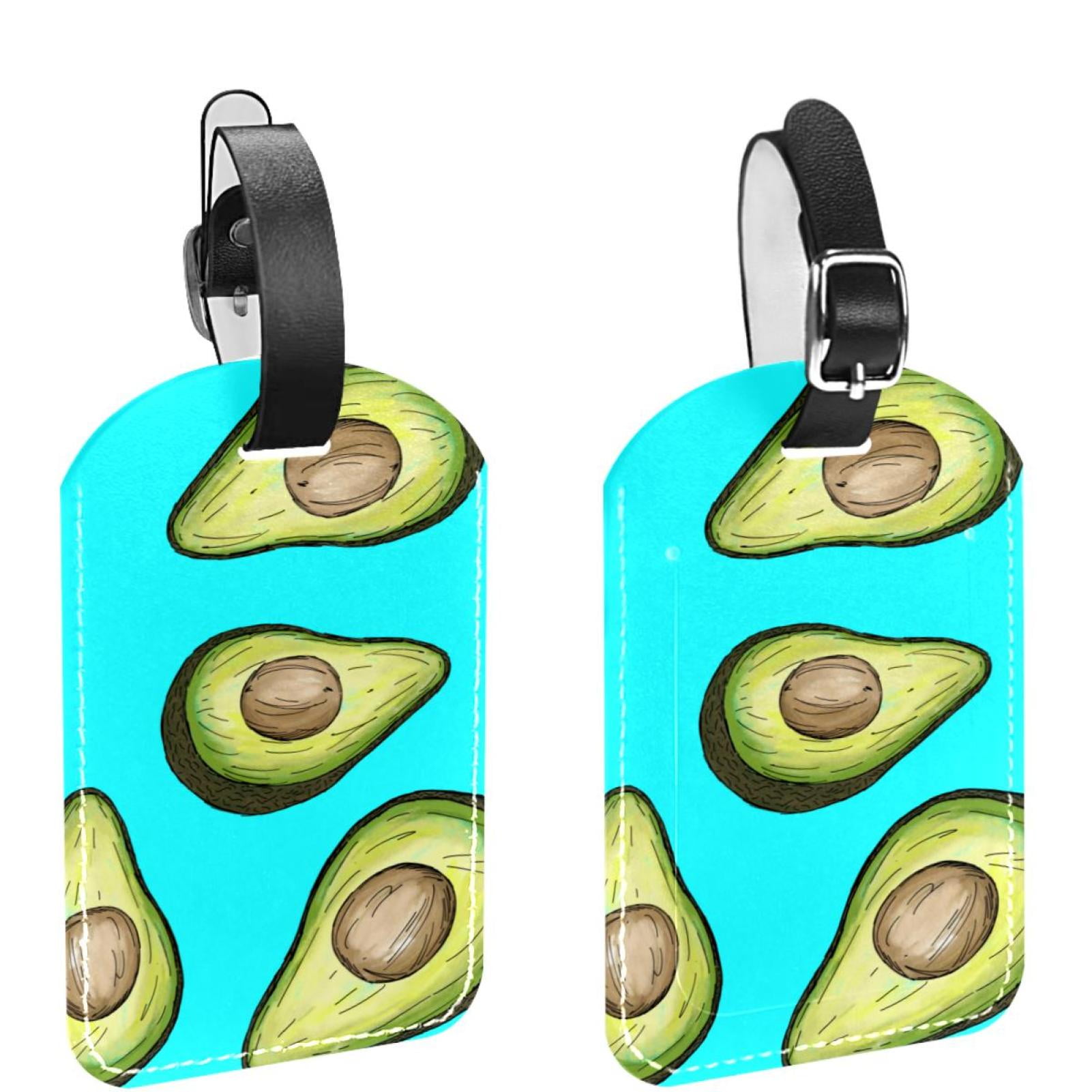 Square 2Pack PU Leather Fruit Avocado Cruise Luggage Tag with Privacy Cover and Name ID Tag for ...