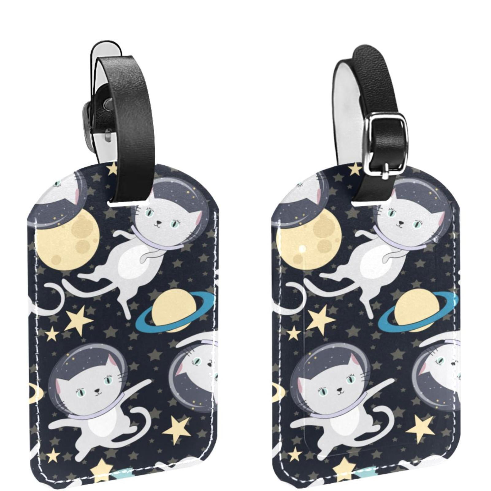 Square 2Pack PU Leather Fun Cat Astronaut in Space Cruise Luggage Tag ...