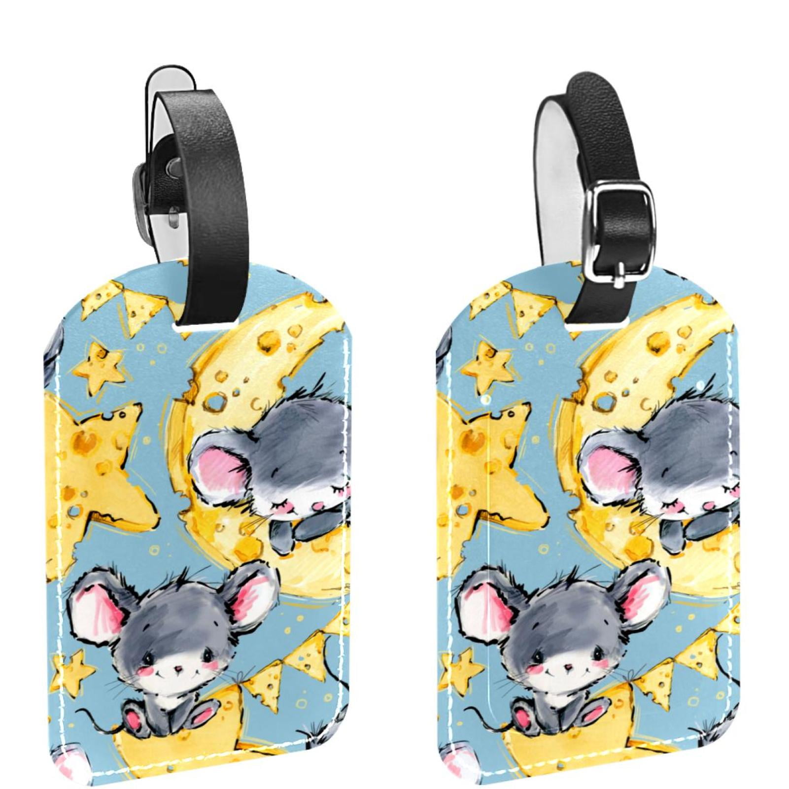 Square 2Pack PU Leather Funny Cartoon Mouse Cruise Luggage Tag with ...
