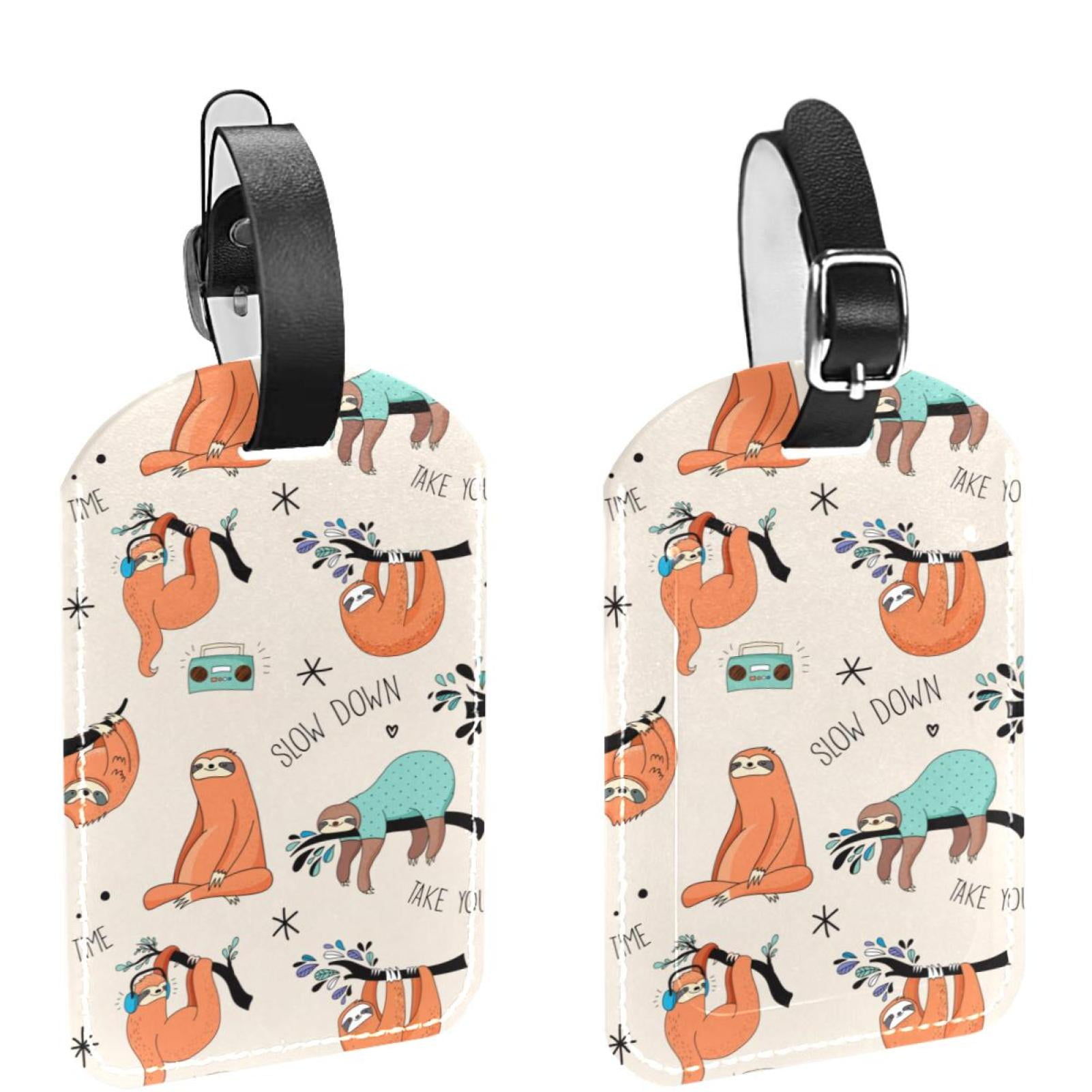 Square 2Pack PU Leather Funny Sloths Cruise Luggage Tag with Privacy ...