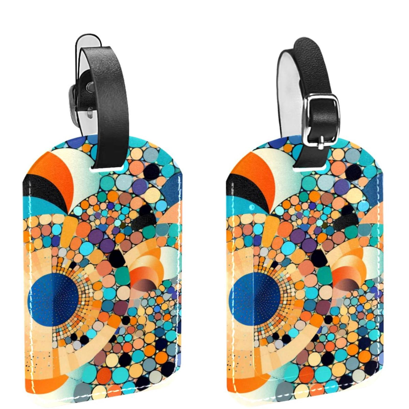Square 2Pack PU Leather Geometry Cruise Luggage Tag with Privacy Cover ...