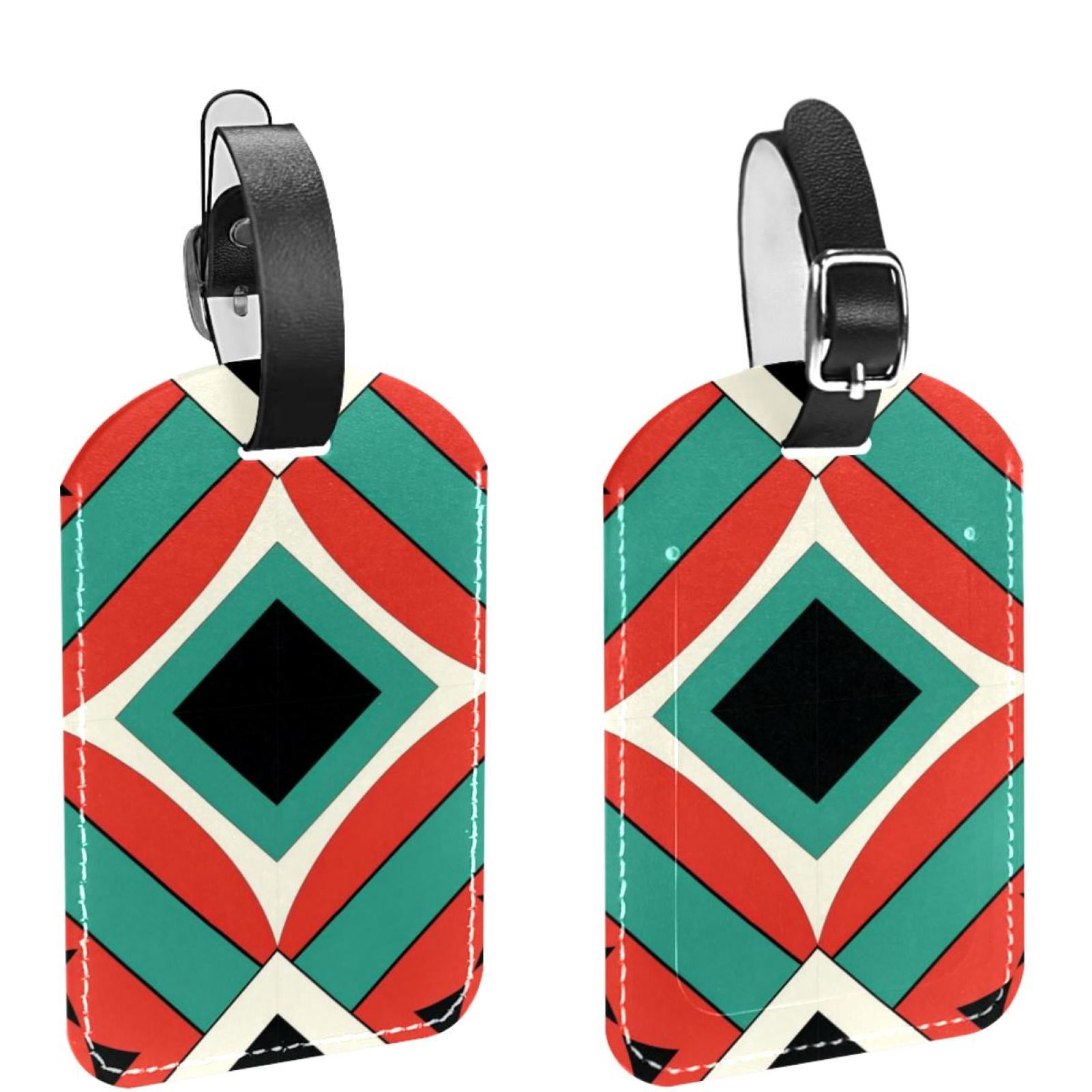 Square 2Pack PU Leather Geometry Cruise Luggage Tag with Privacy Cover ...