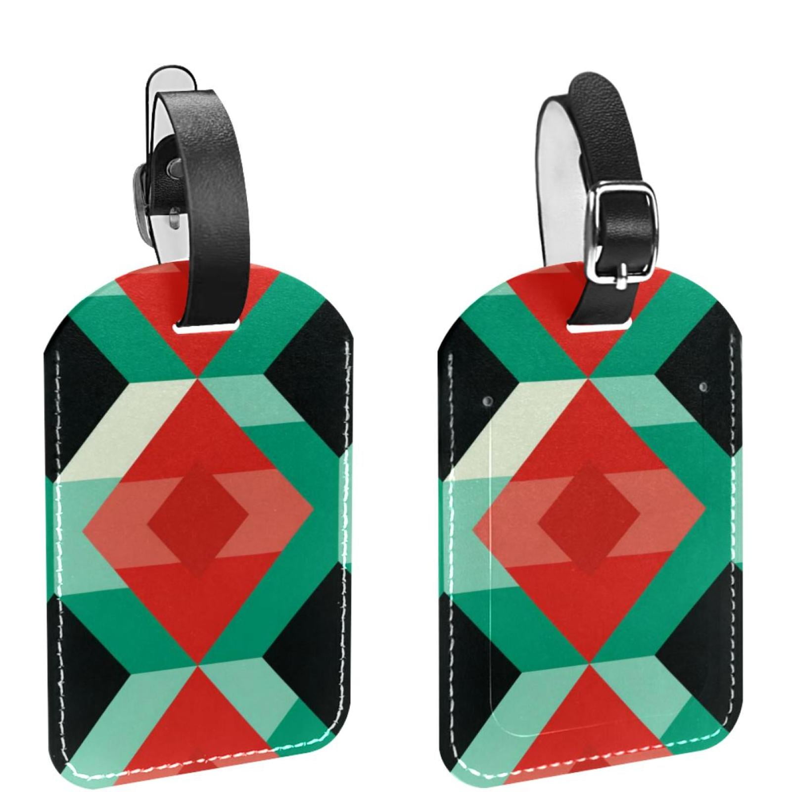 Square 2Pack PU Leather Geometry Cruise Luggage Tag with Privacy Cover ...