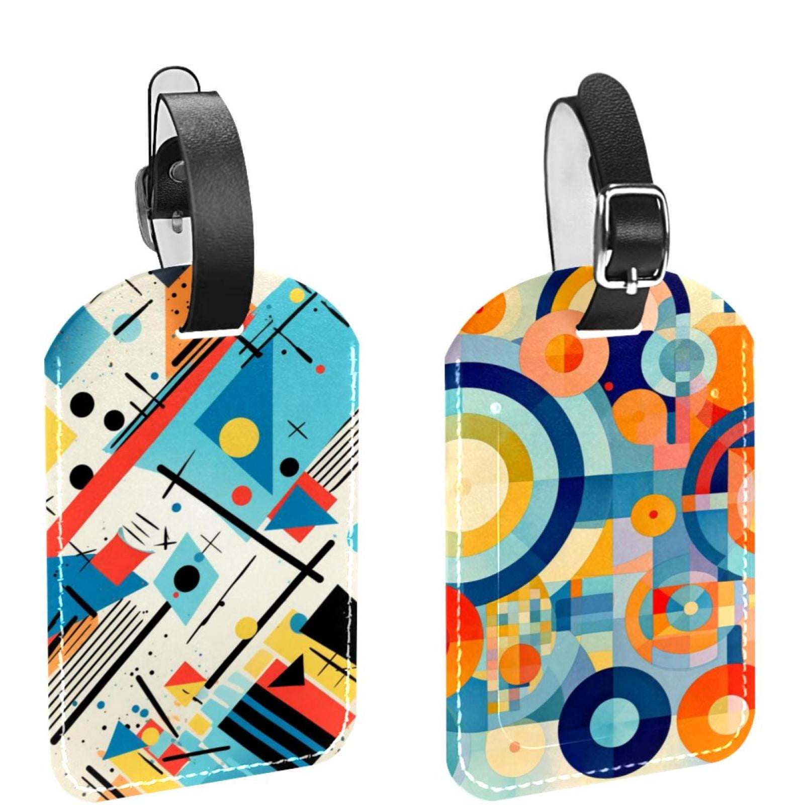 Square 2Pack PU Leather Geometry Cruise Luggage Tag with Privacy Cover ...