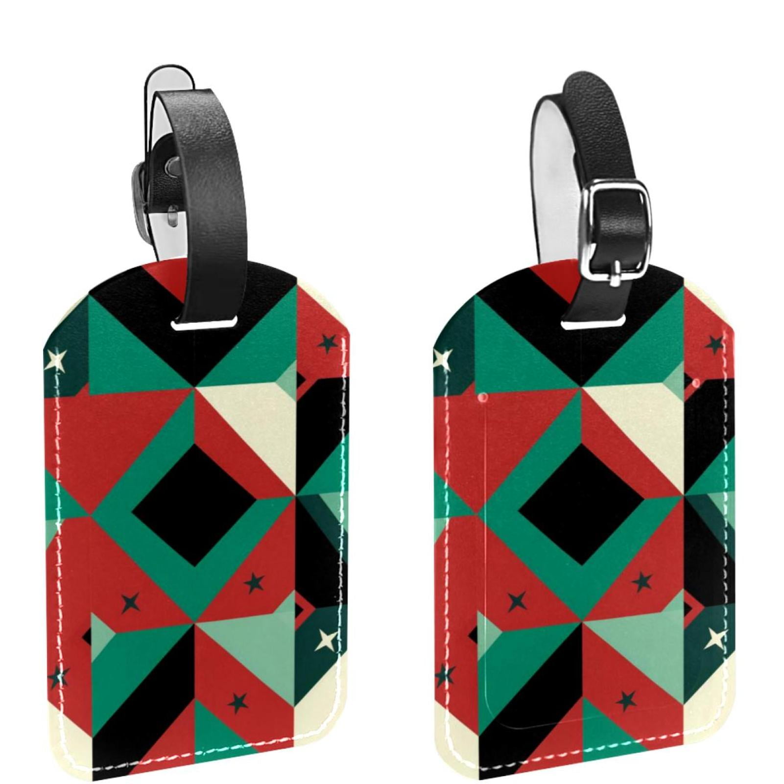 Square 2Pack PU Leather Geometry Cruise Luggage Tag with Privacy Cover ...