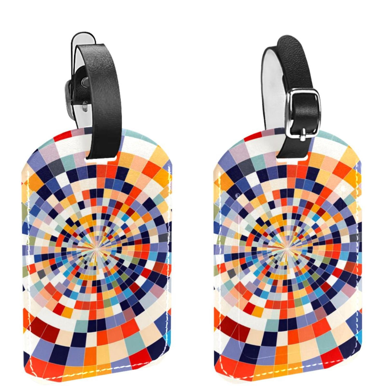 Square 2Pack PU Leather Geometry Cruise Luggage Tag with Privacy Cover ...