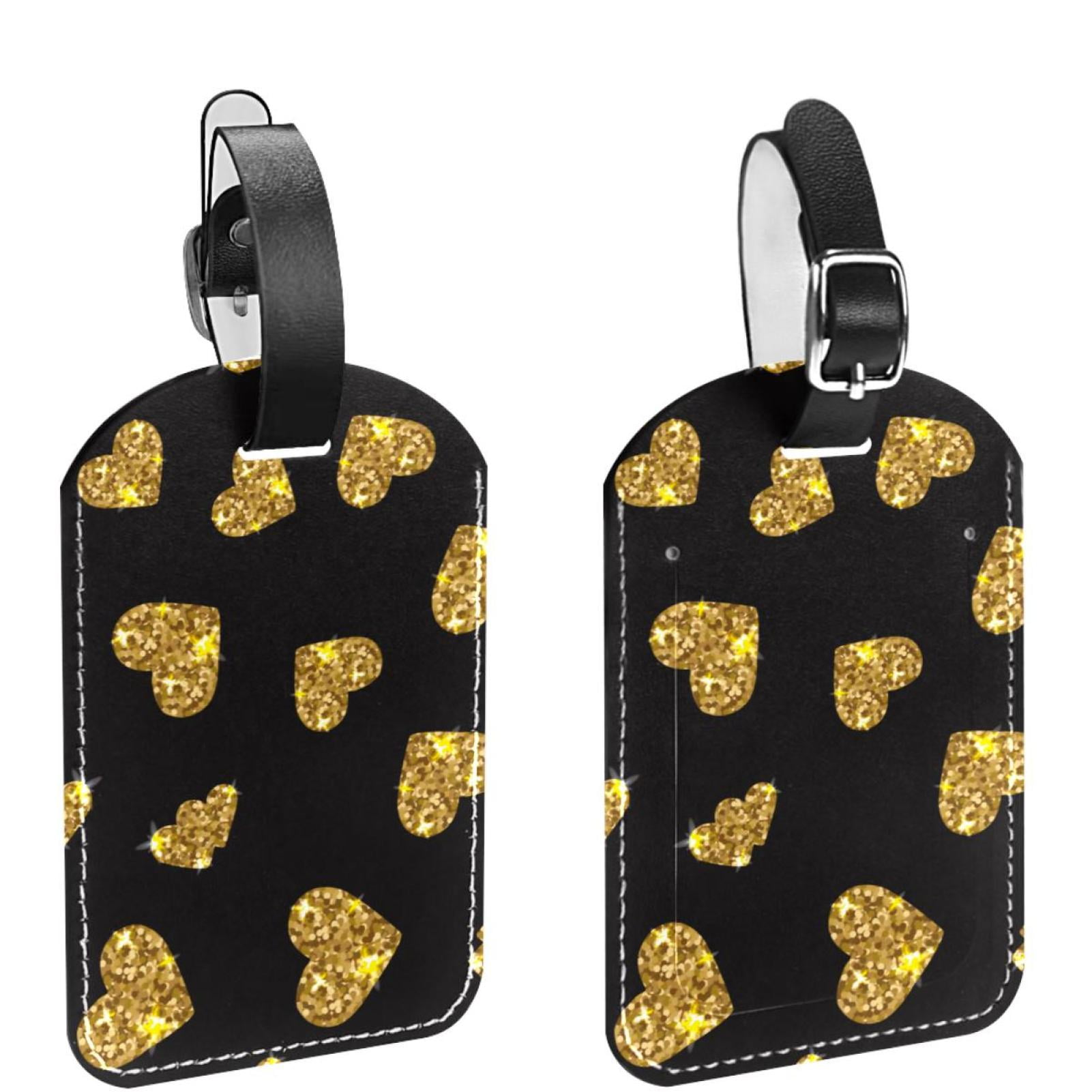 Square 2Pack PU Leather Gold Glittering Heart Cruise Luggage Tag with ...