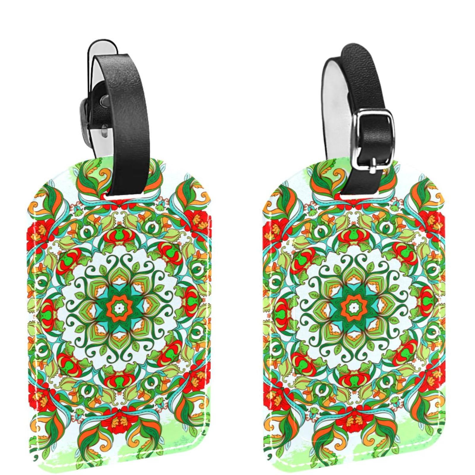 Square 2Pack PU Leather Green Trippy Mandala Cruise Luggage Tag with ...