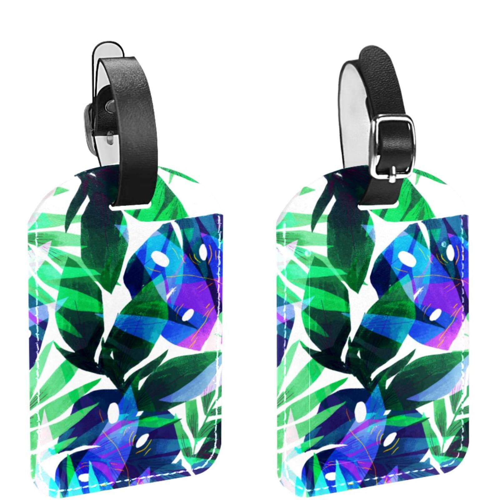 Square 2Pack PU Leather Green Tropical Leaf Cruise Luggage Tag with ...
