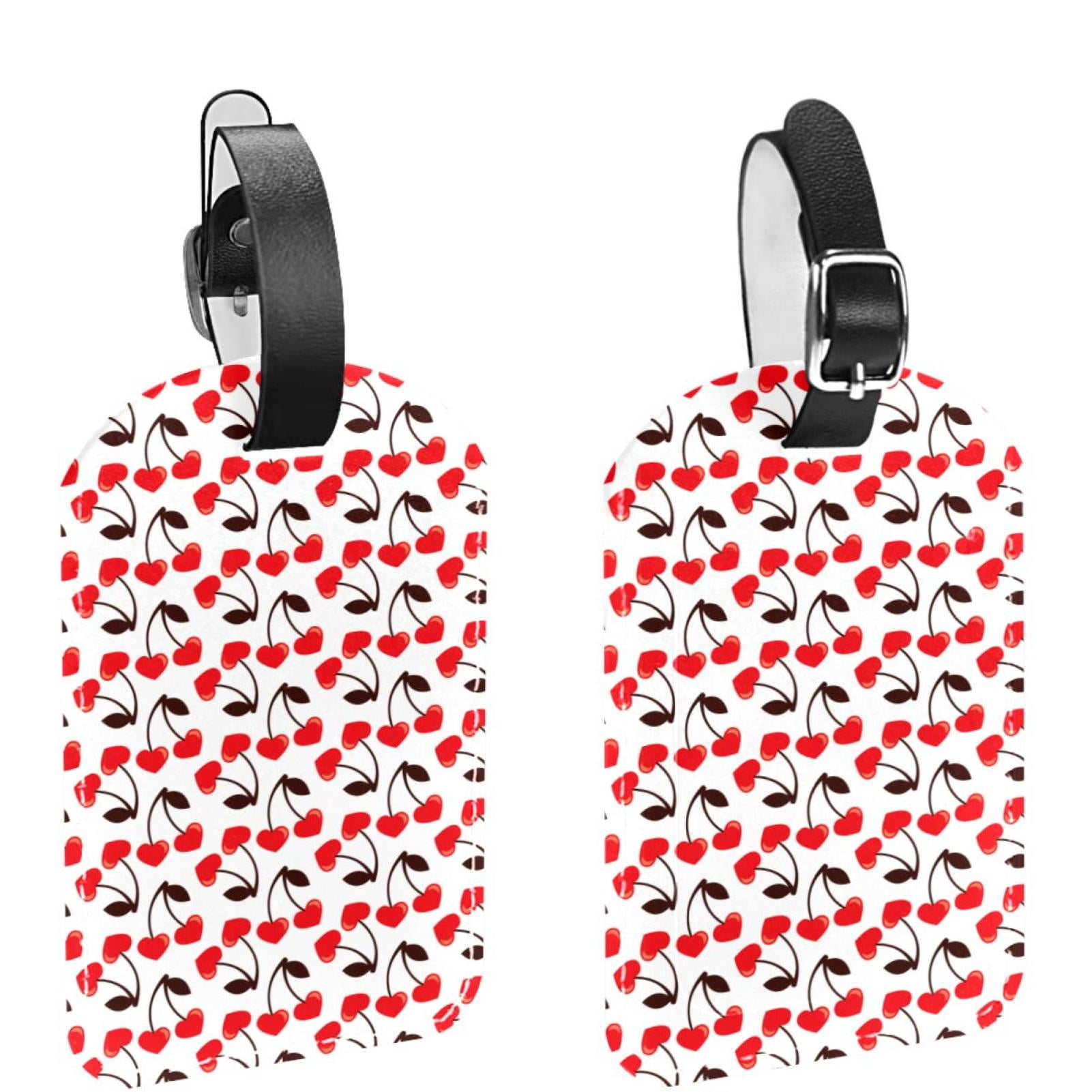 Square 2Pack PU Leather Heart Shape Cherries Cruise Luggage Tag with ...