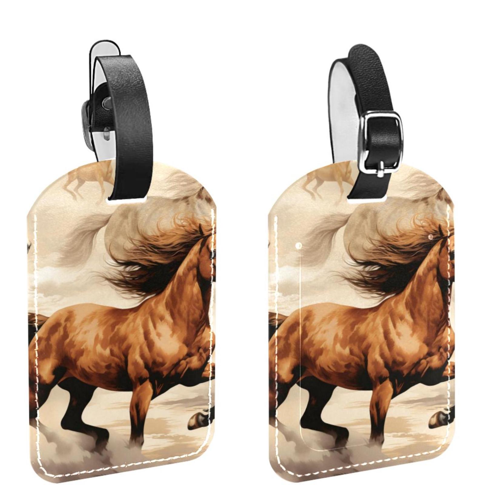 Square 2Pack PU Leather Horse Cruise Luggage Tag with Privacy Cover and ...